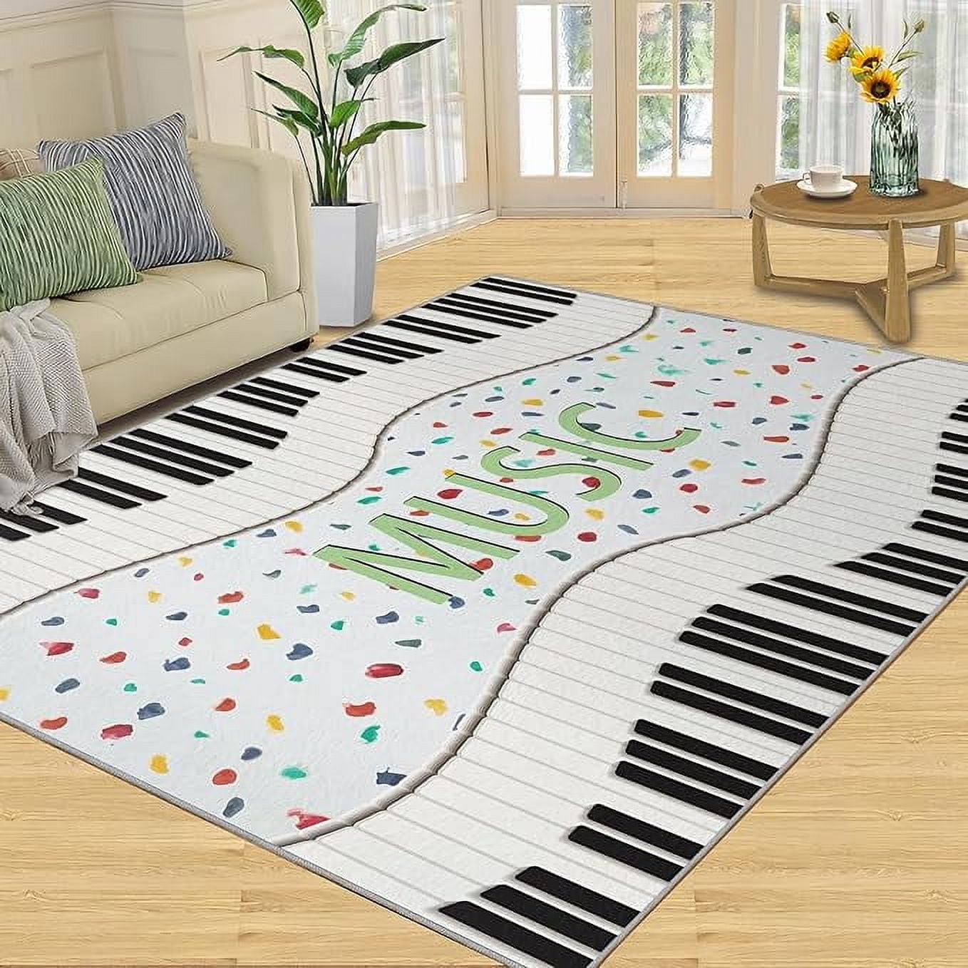 Simple Piano Keys Area Rug For Living Room, Modern Music Notes Rugs For ...