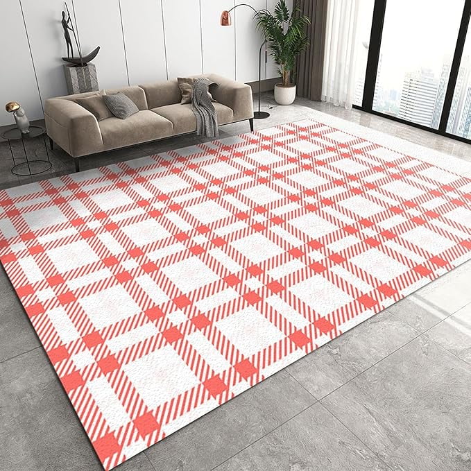 Simple Pink And White Lines Square Geometry Art Area Rugs For Living ...