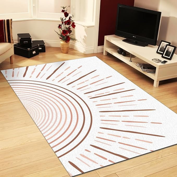 Simple Pink Bohemian Rainbow Stripes Area Rugs, Abstract Sun Medieval ...