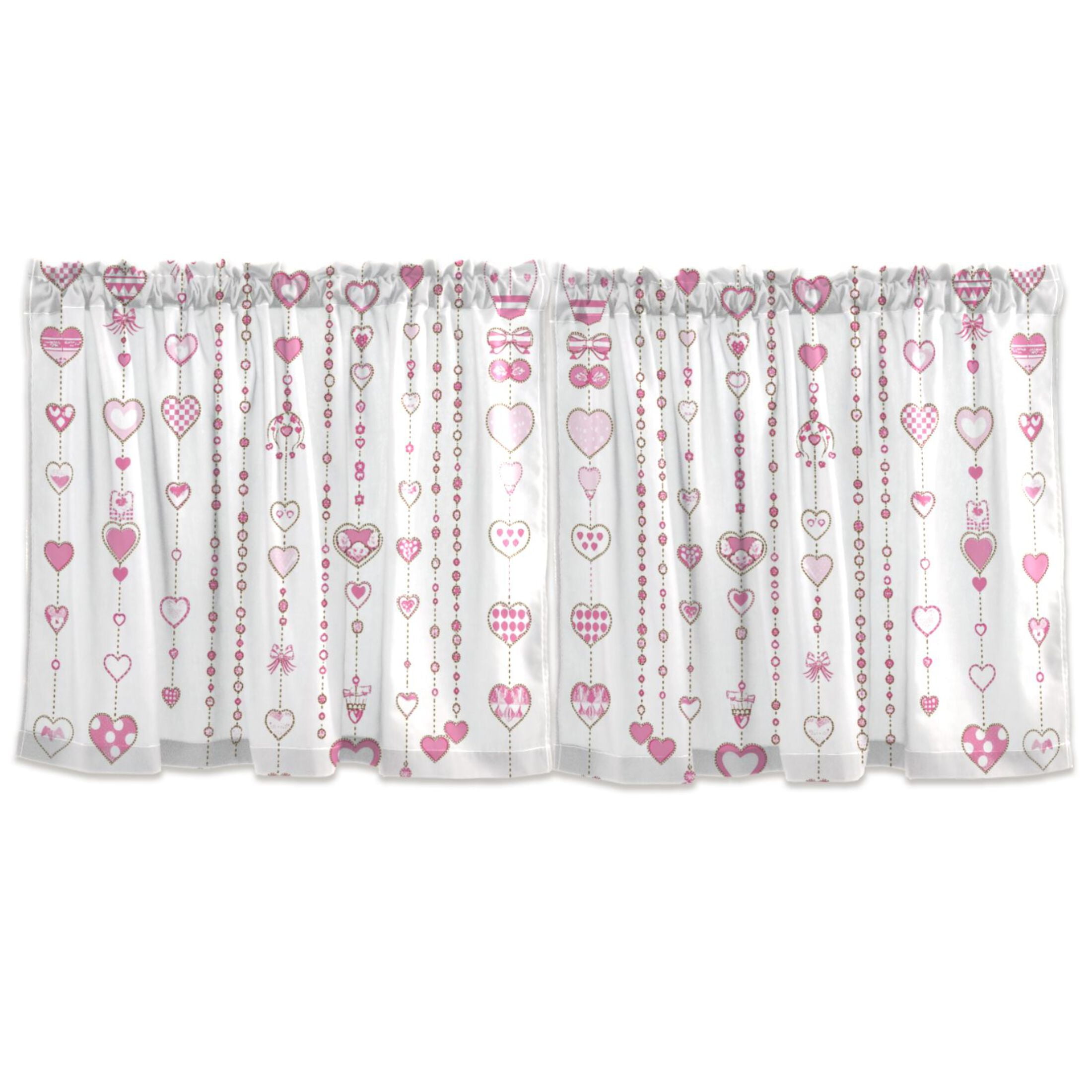 Simple Pink Element Tier Curtains for Kitchen 57x24 Inch Semi Sheer ...