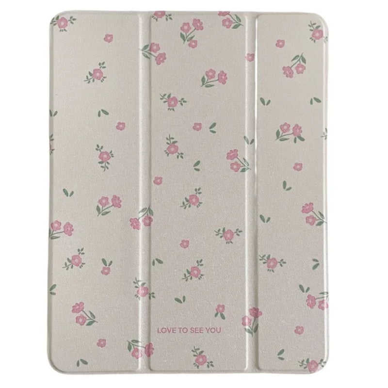 Simple Pink Floral Protective Case with Pen Holder, for ipad Air, 5th ...