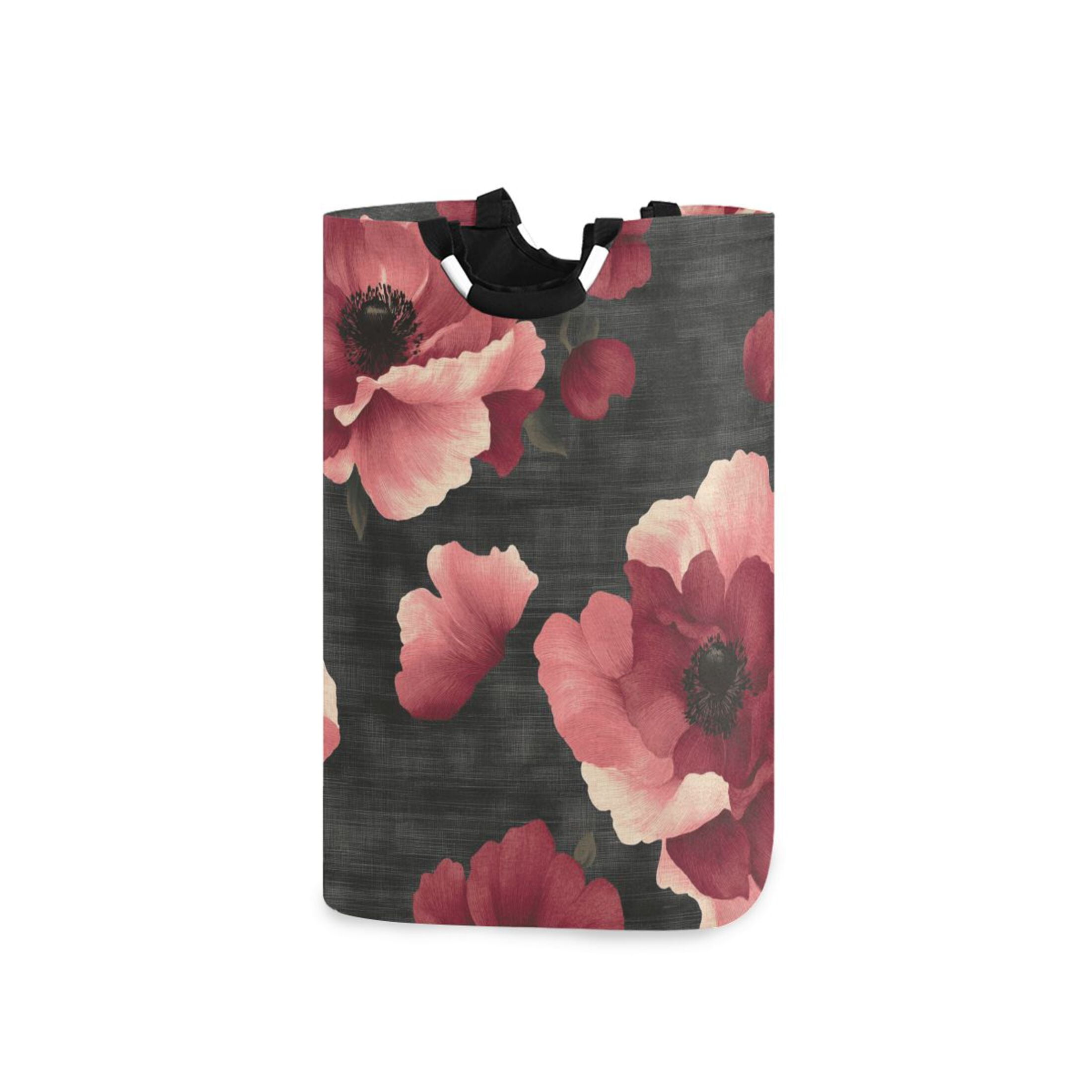 Simple Pink Flowers Laundry Basket with Handles 50L Collapsible Laundry ...