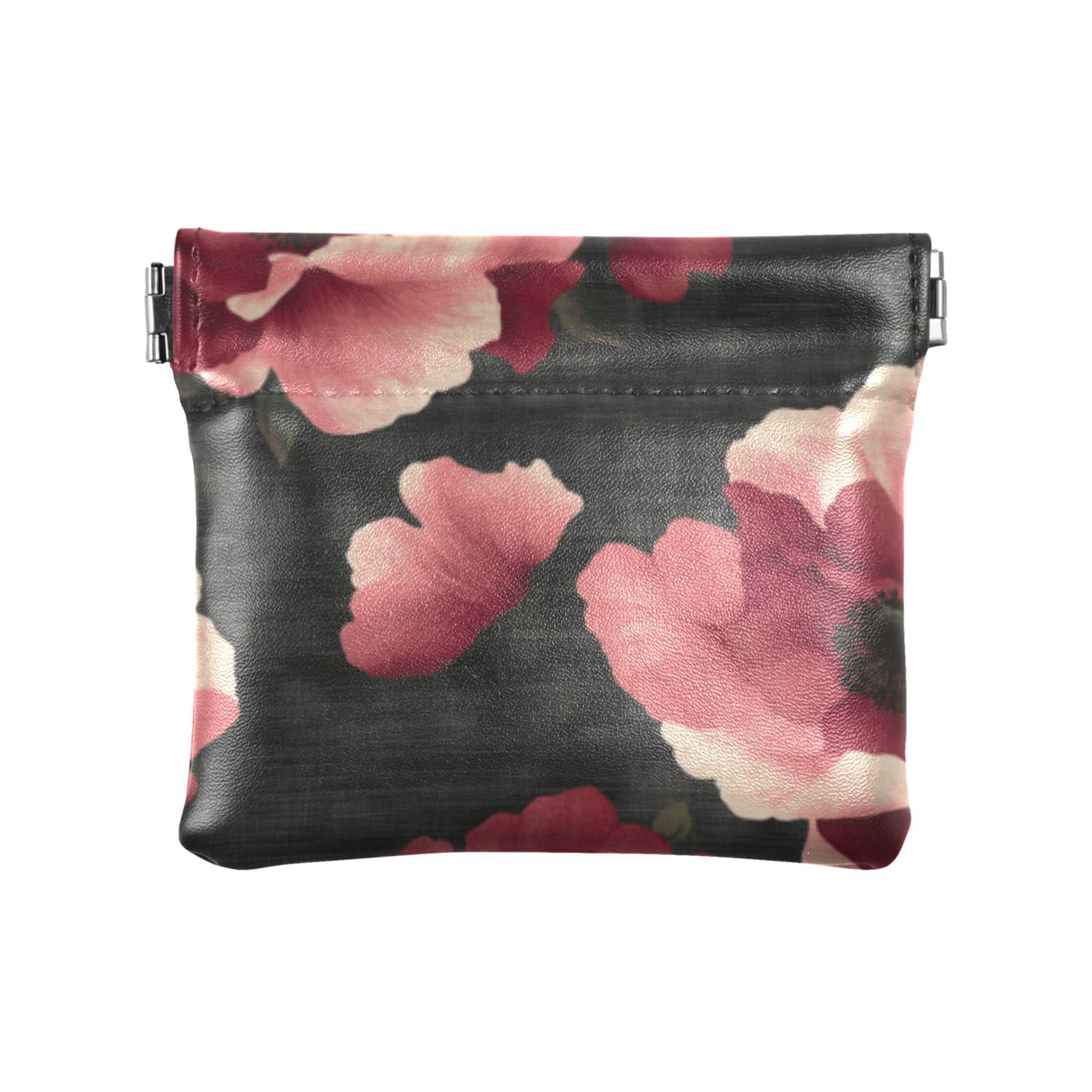 Simple Pink Flowers Leather Squeeze Coin Purse Pouch Change Holder for ...