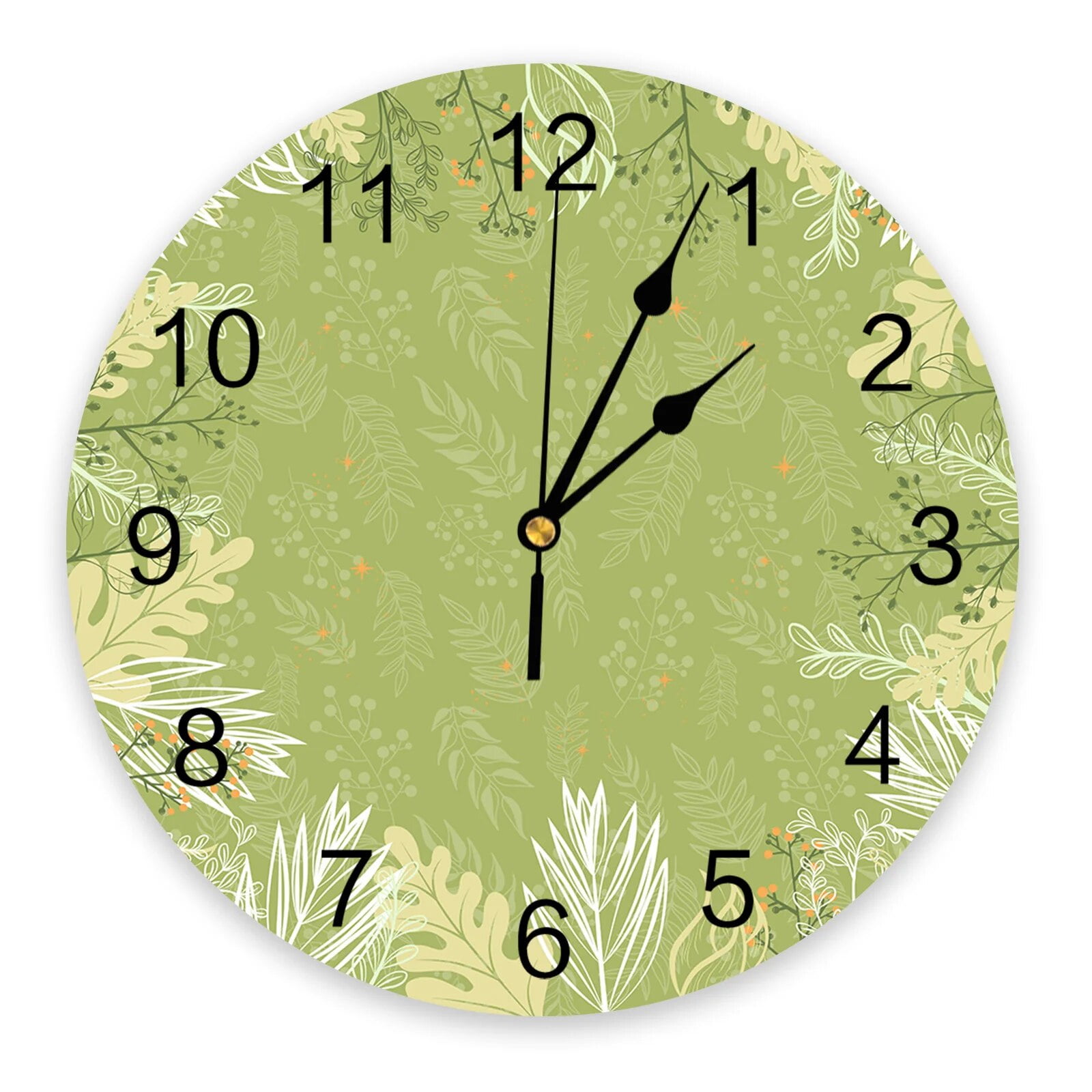 Simple Plant Leaves And Branches Wall Clock Modern Design Living Room ...