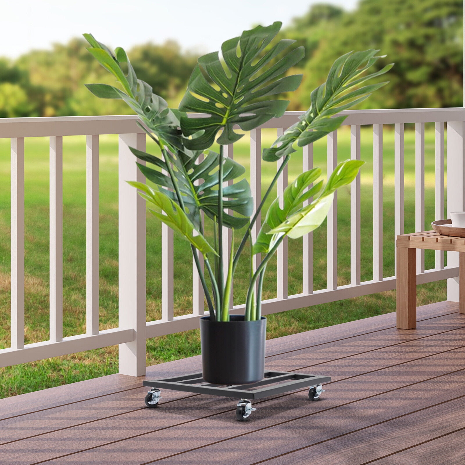 Simple Plant Rolling Stand Iron Flowerpot Plant Tray Rack Black with 4 ...