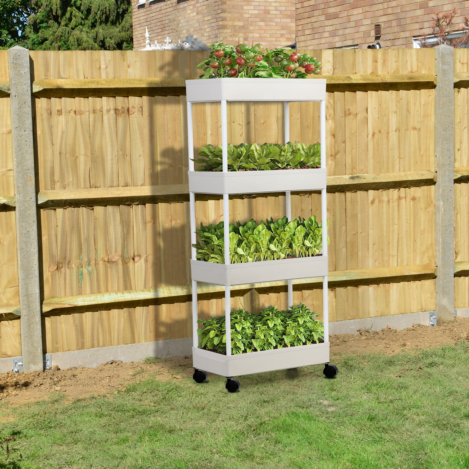 Simple Plant Stand with Wheels, Rolling Plant Shelf Indoor Outdoor ...