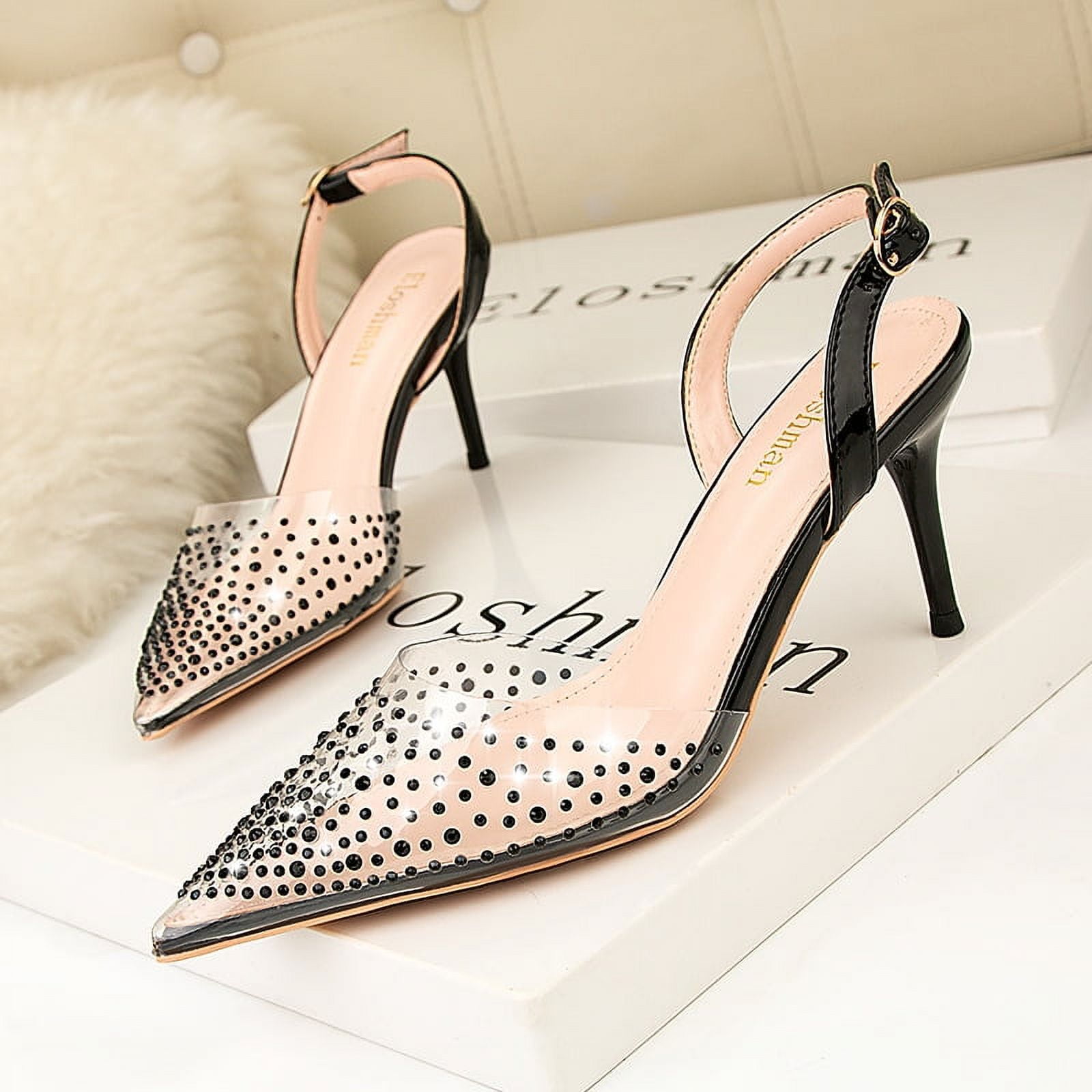 Simple Pointed Shallow High Heels Transparent Rhinestone Fashion ...