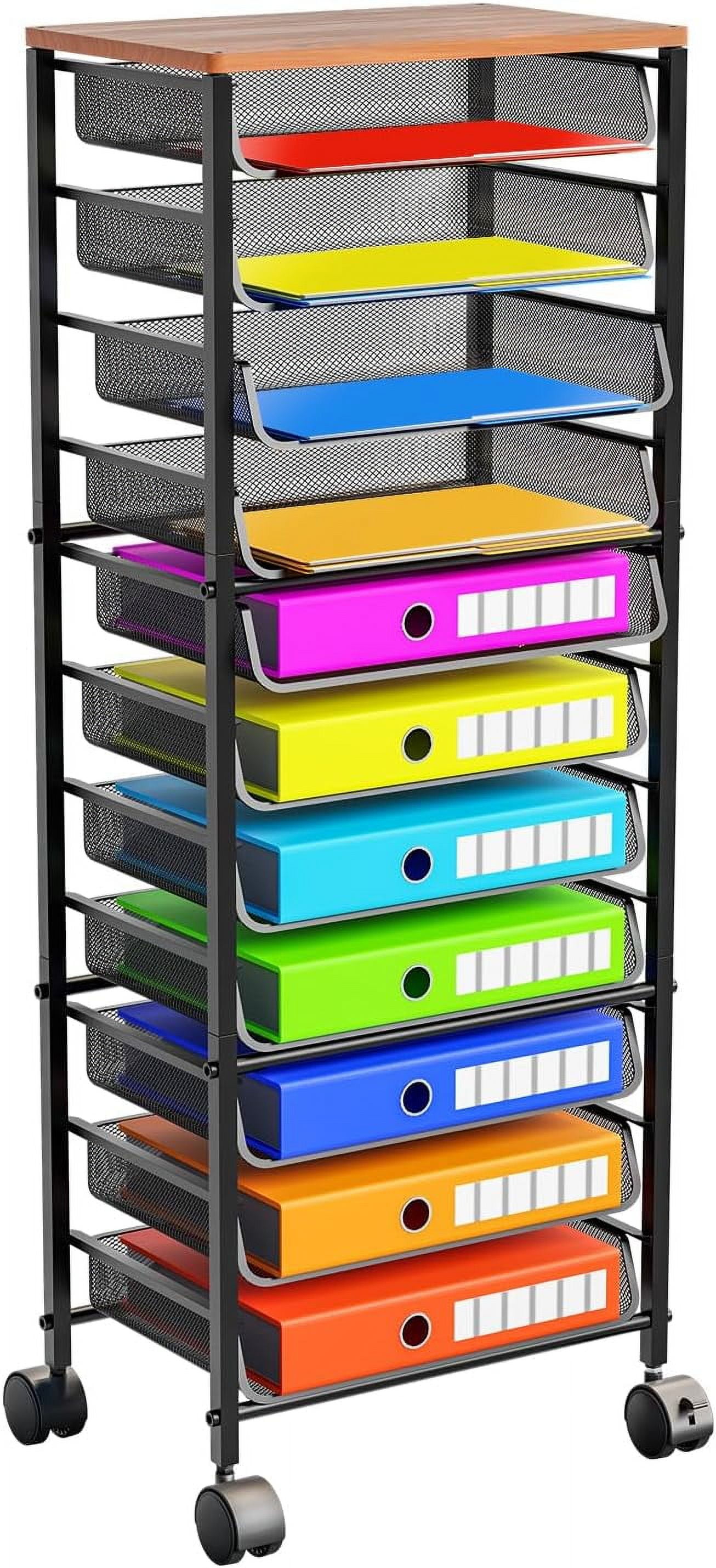 Simple and Popular 12-Tier Rolling File Cart, Wooden Desk Document ...