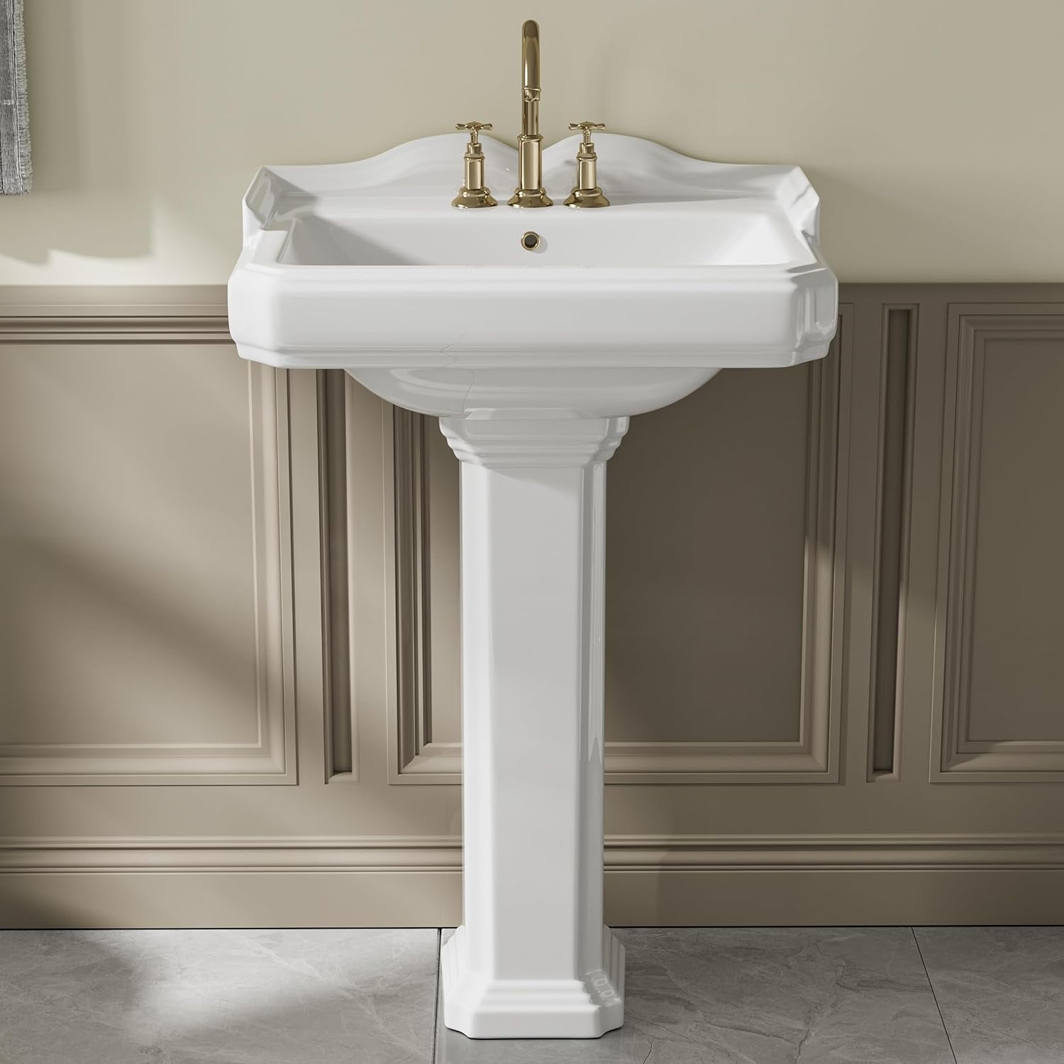 Simple Project Vintage White Pedestal Sink - 19"L x 23"W Ceramic ...