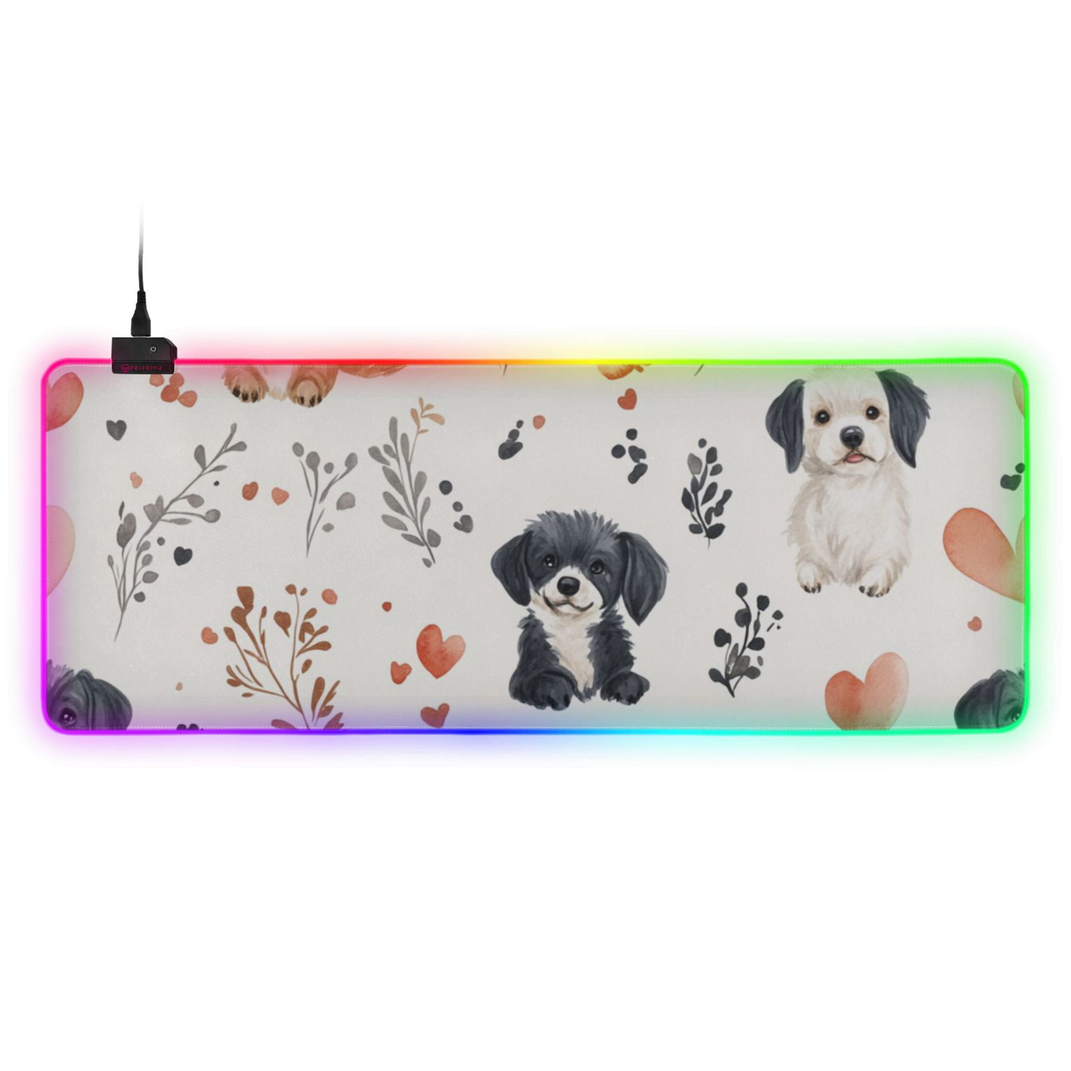 Simple Puppy and Heart and Leaf Seamless RGB Gaming Mouse Pad Large ...