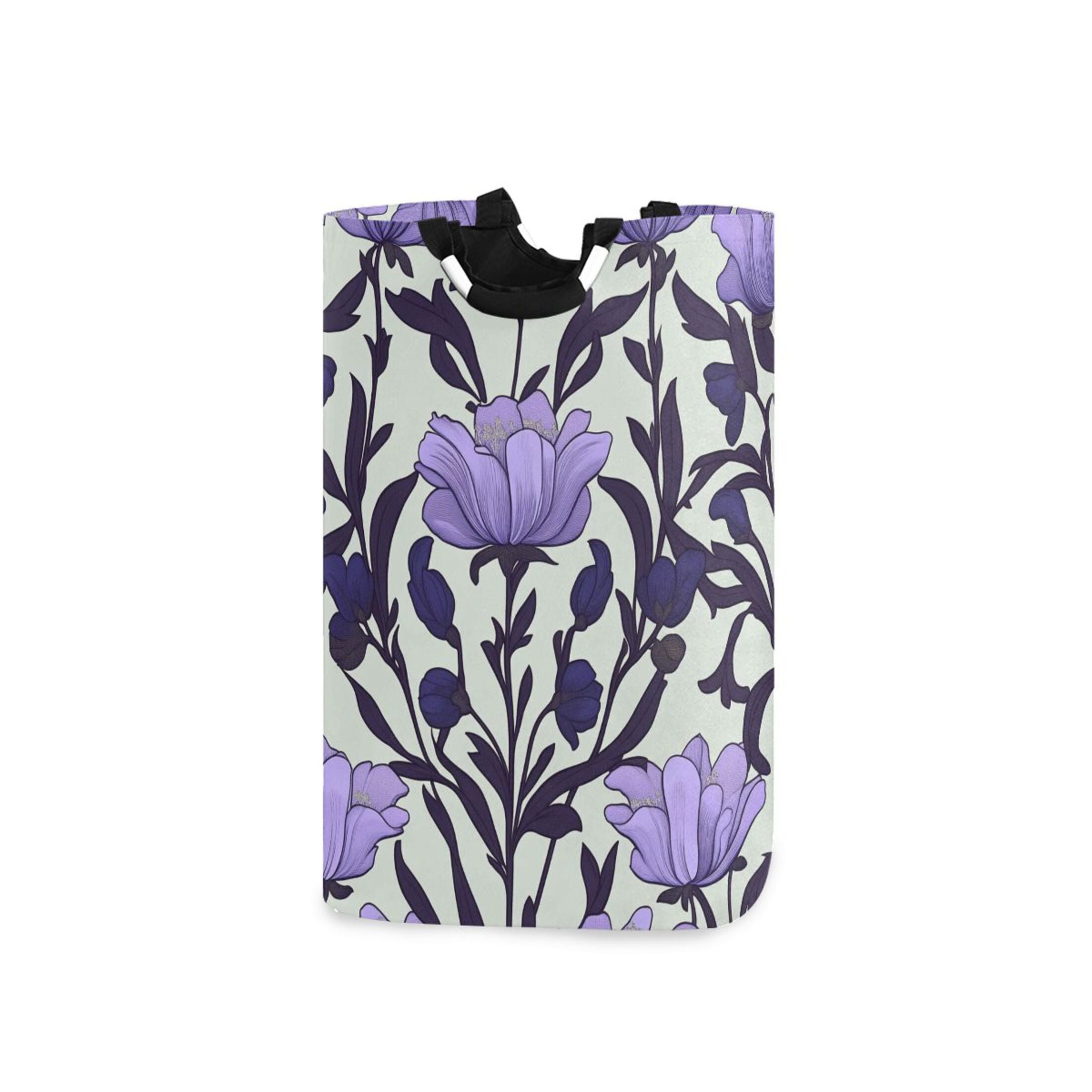 Simple Purple Flowers Laundry Basket with Handles 50L Collapsible ...