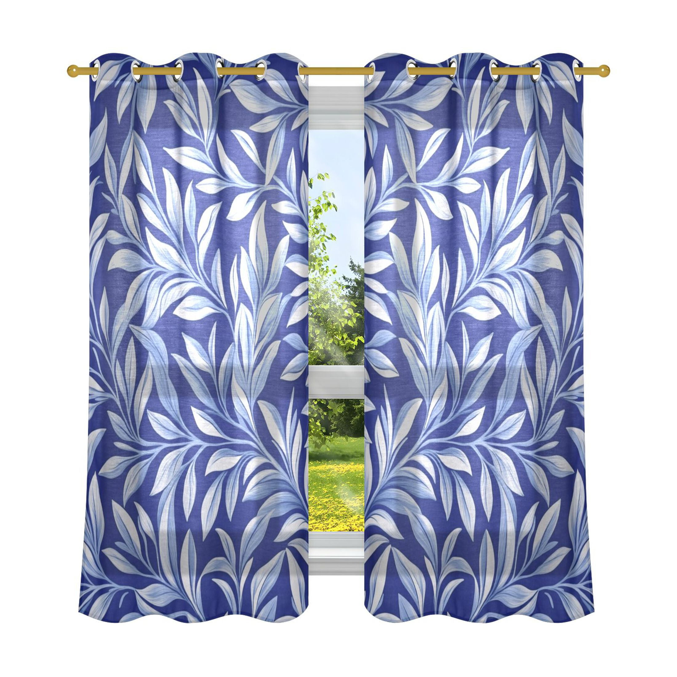 Simple Purple Leaf Semi Sheer Curtains for Living Room Bedroom Set of 2 ...