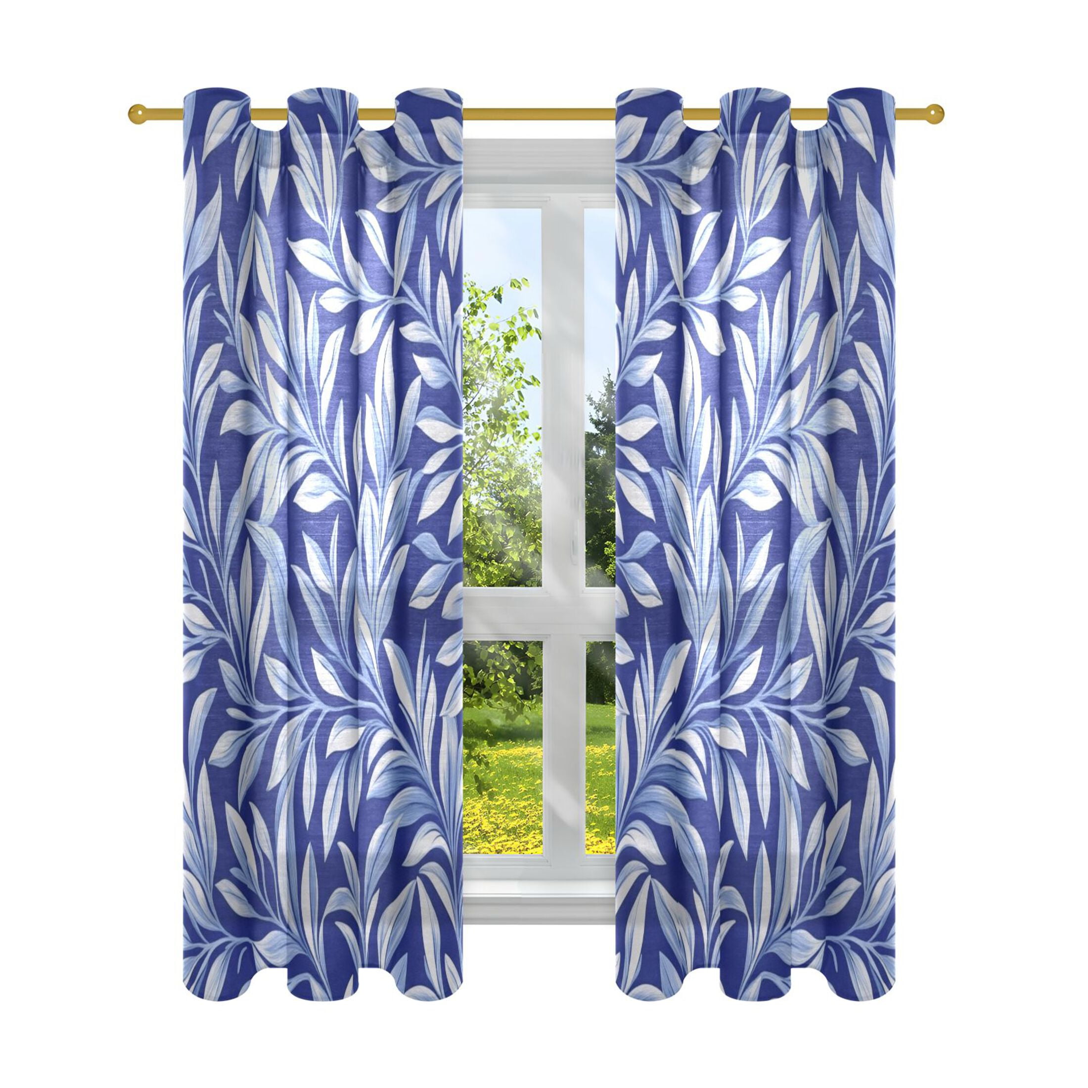 Simple Purple Leaf Semi Sheer Curtains for Living Room Bedroom Set of 2 ...