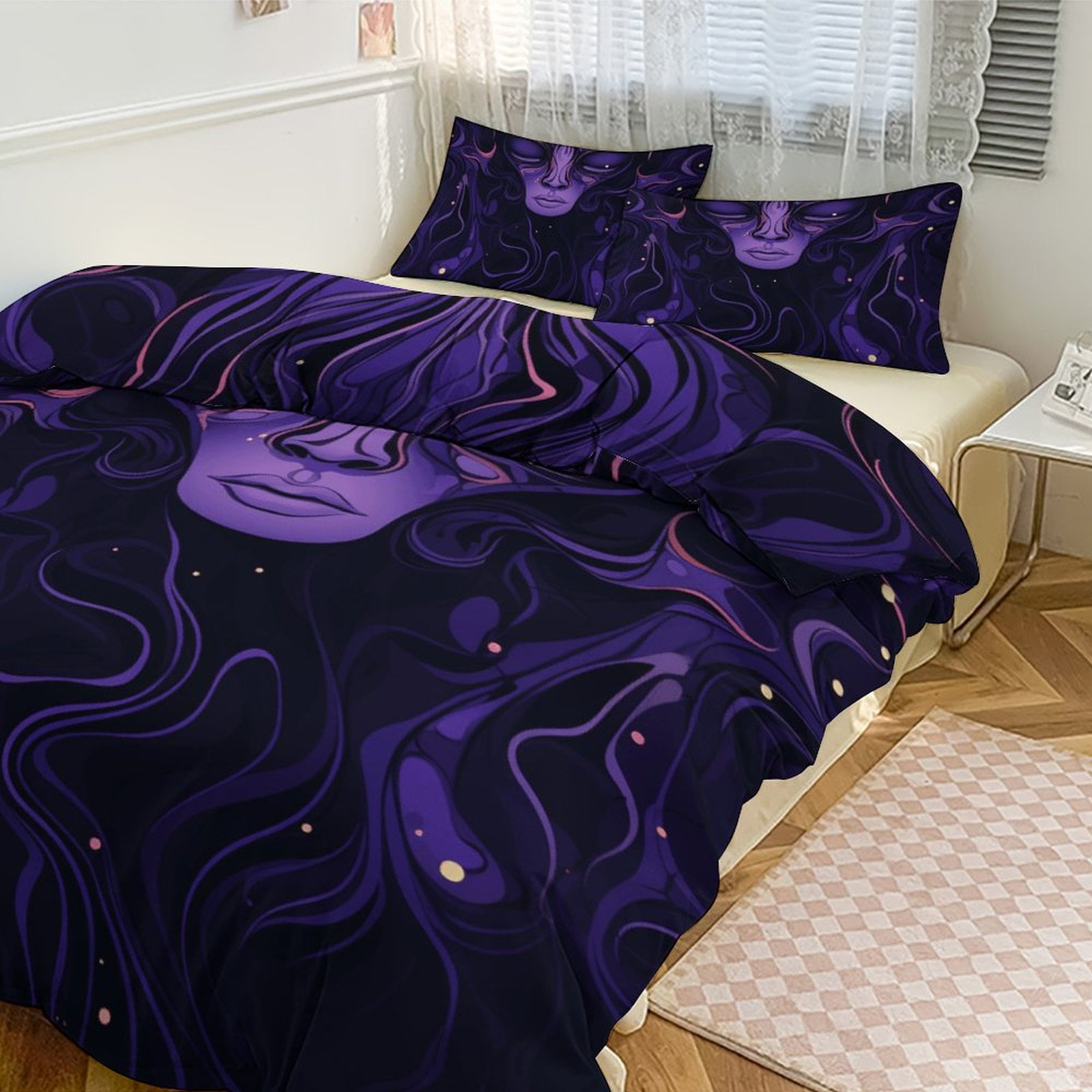 Simple Purple Ripple Bedding Set with Zipper Closure for Girls & Boys ...