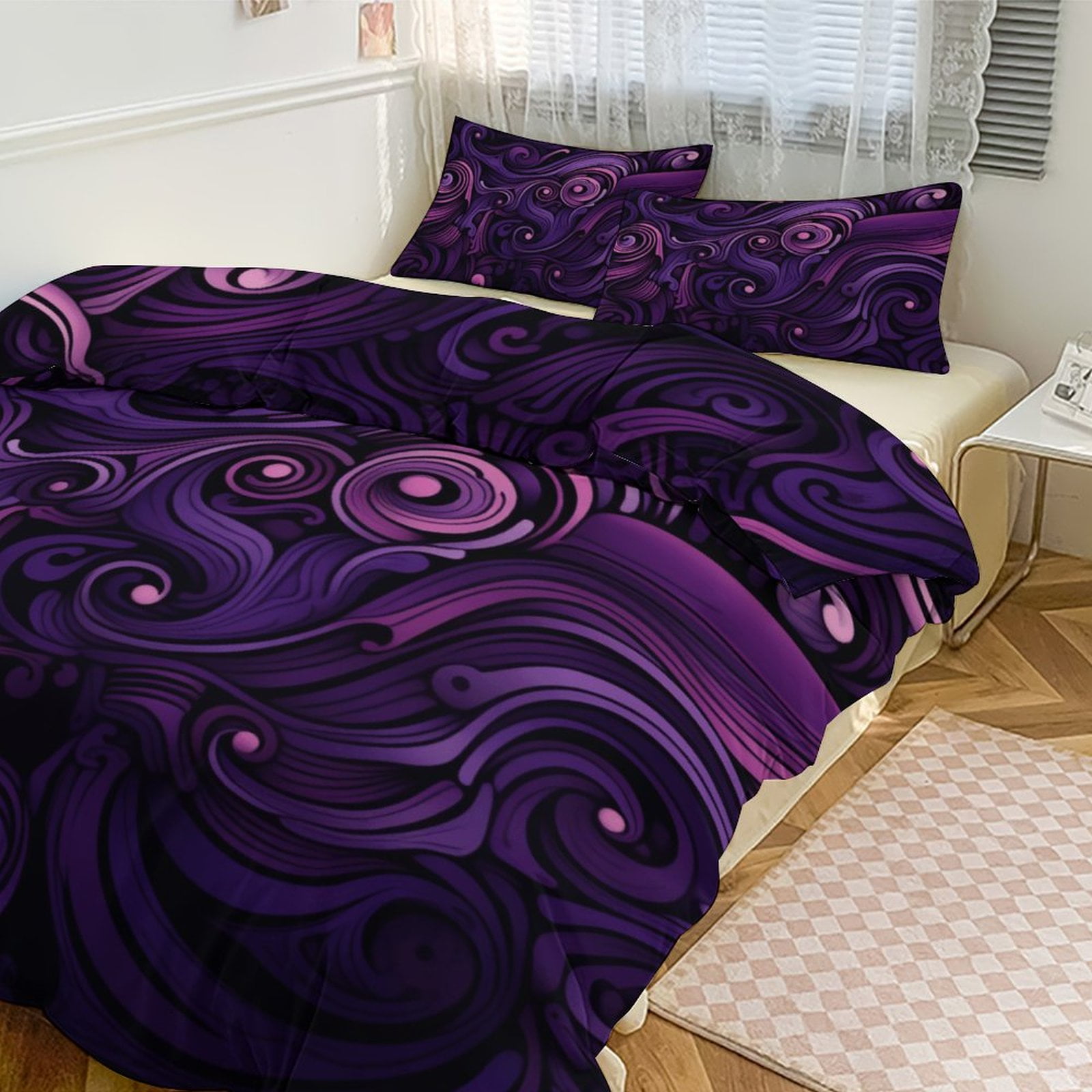 Simple Purple Ripple Bedding Set with Zipper Closure for Girls & Boys ...