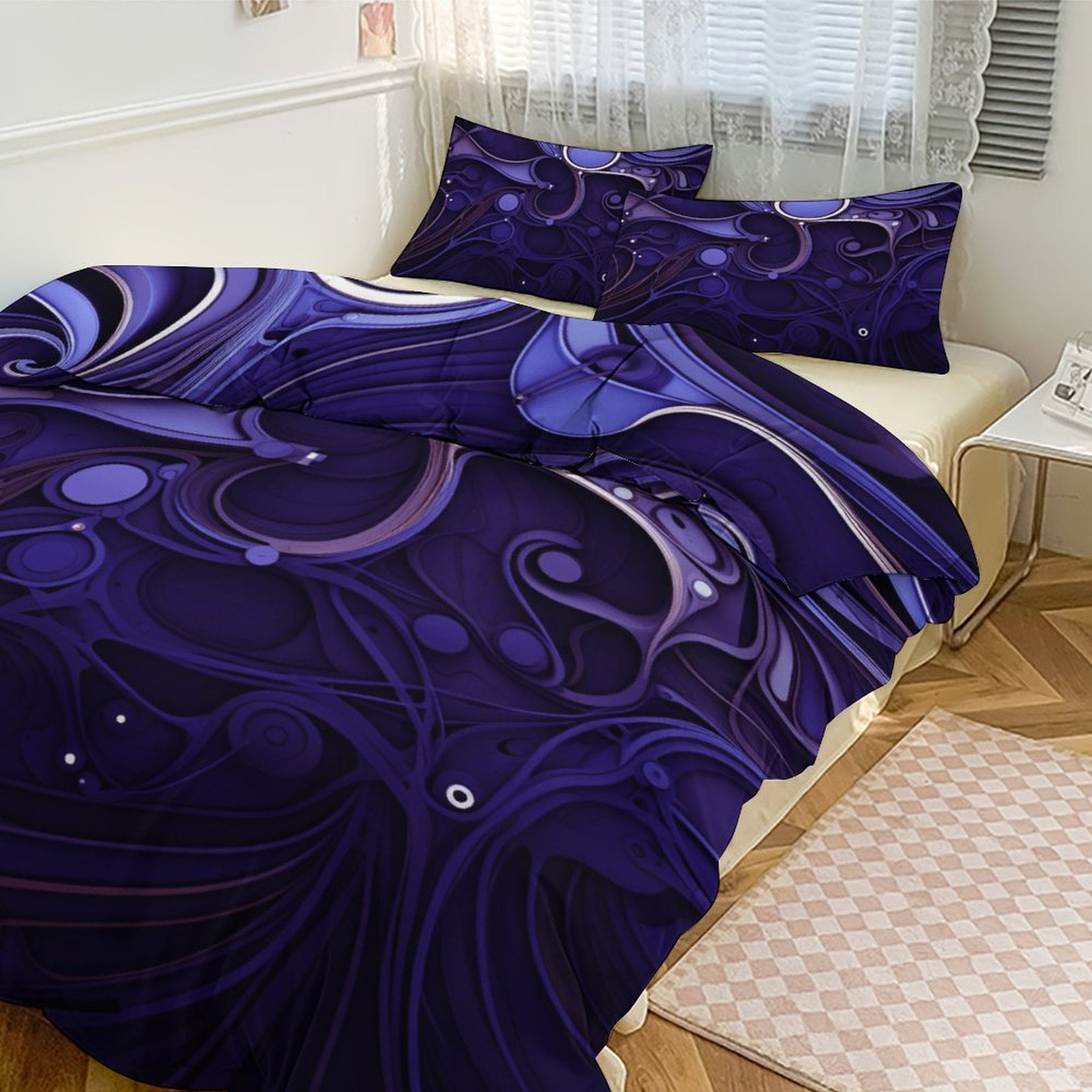 Simple Purple Ripple Bedding Set with Zipper Closure for Girls & Boys ...