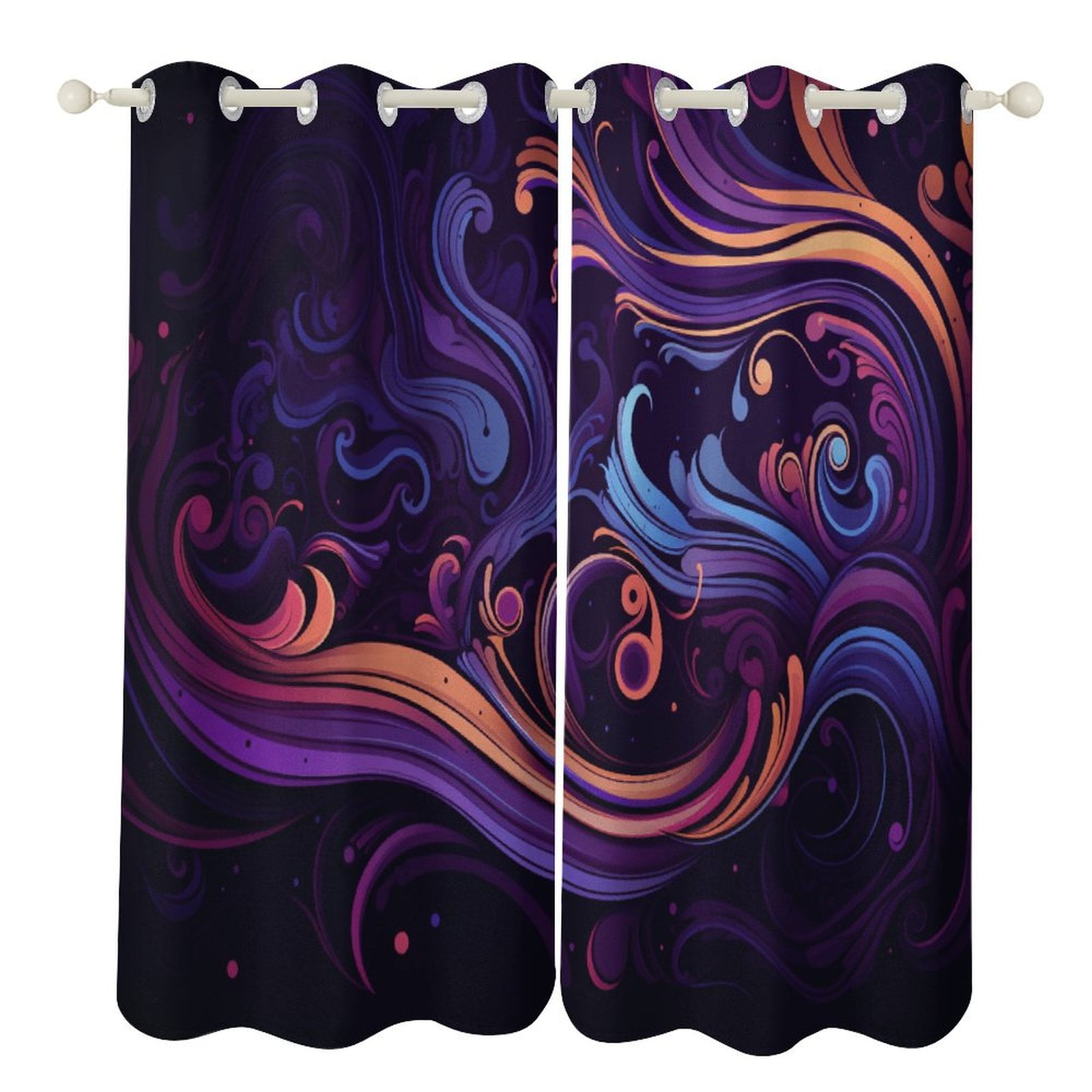 Simple Purple Ripple Window Curtain Panels Grommet Blackout Curtains ...