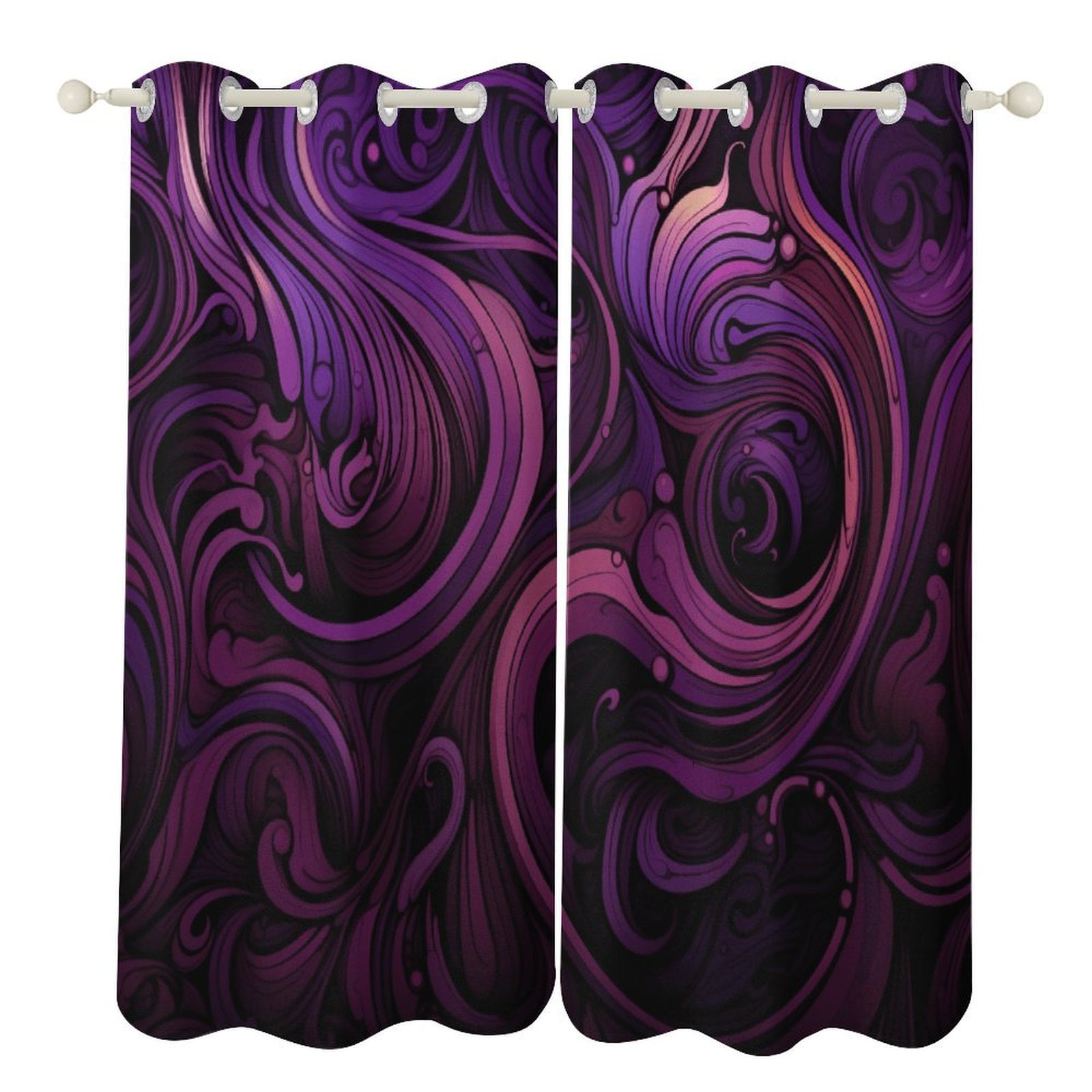 Simple Purple Ripple Window Curtain Panels Grommet Blackout Curtains ...