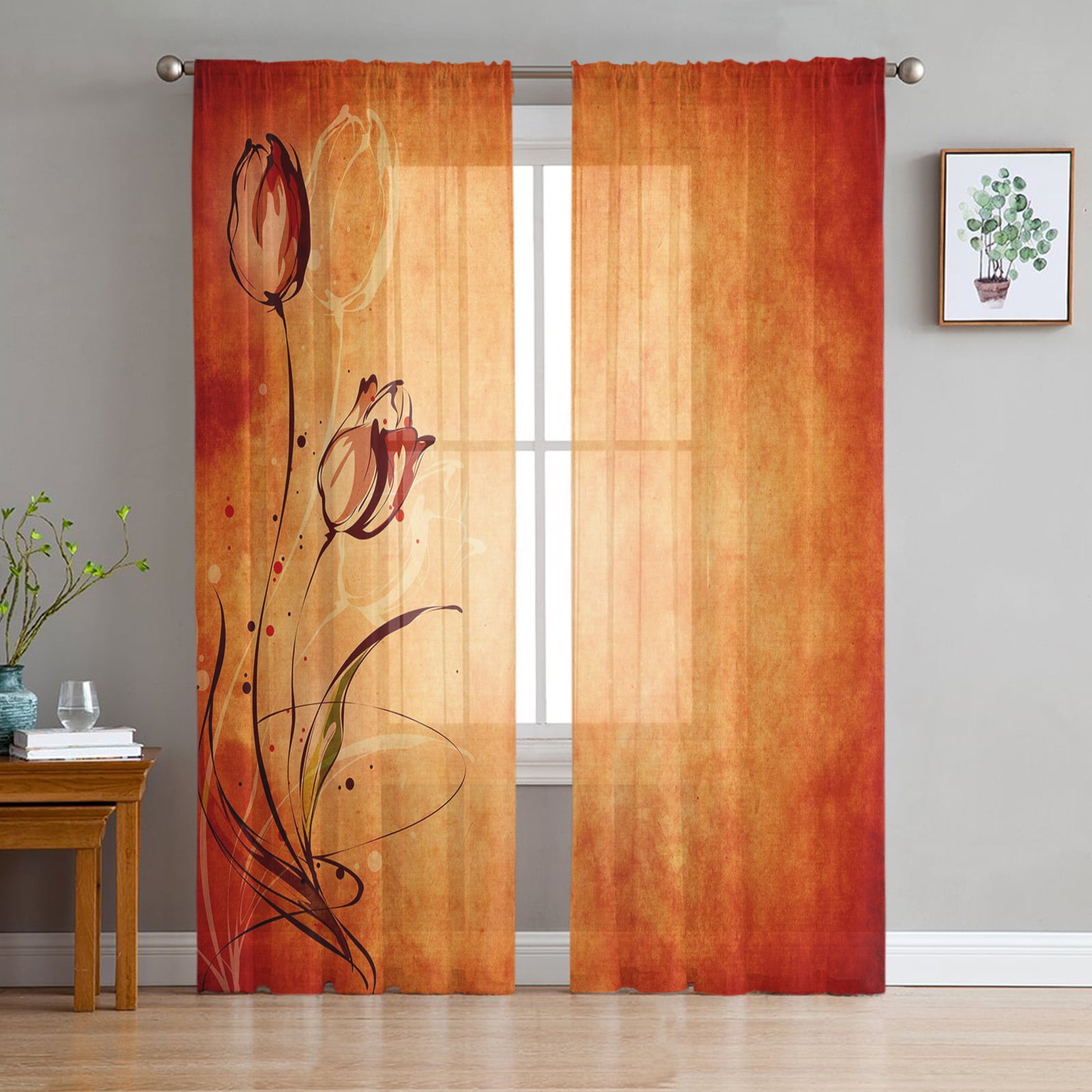 Simple Red Black Gradient Abstract Flowers Tulle Curtains for Living ...