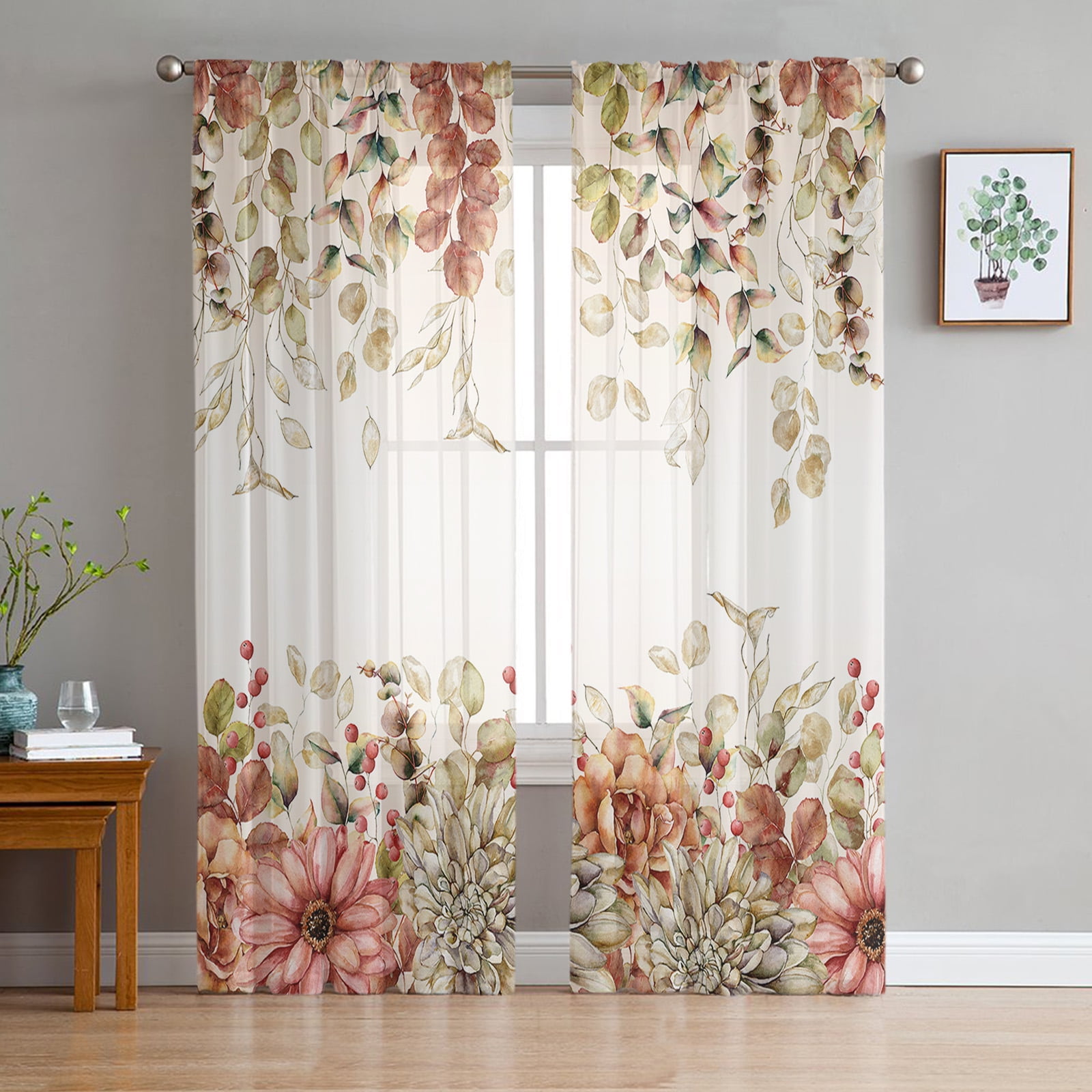 Simple Red Black Gradient Abstract Flowers Tulle Curtains for Living ...