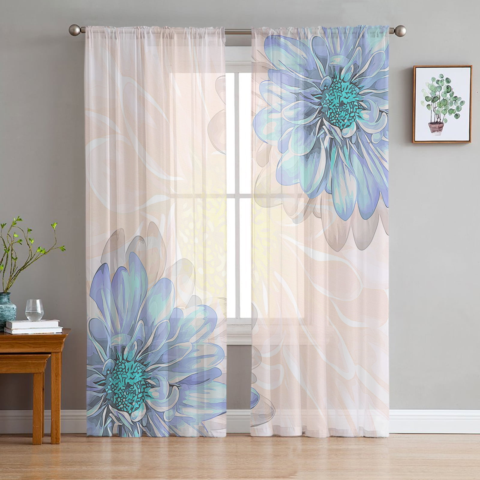 Simple Red Black Gradient Abstract Flowers Tulle Curtains for Living ...