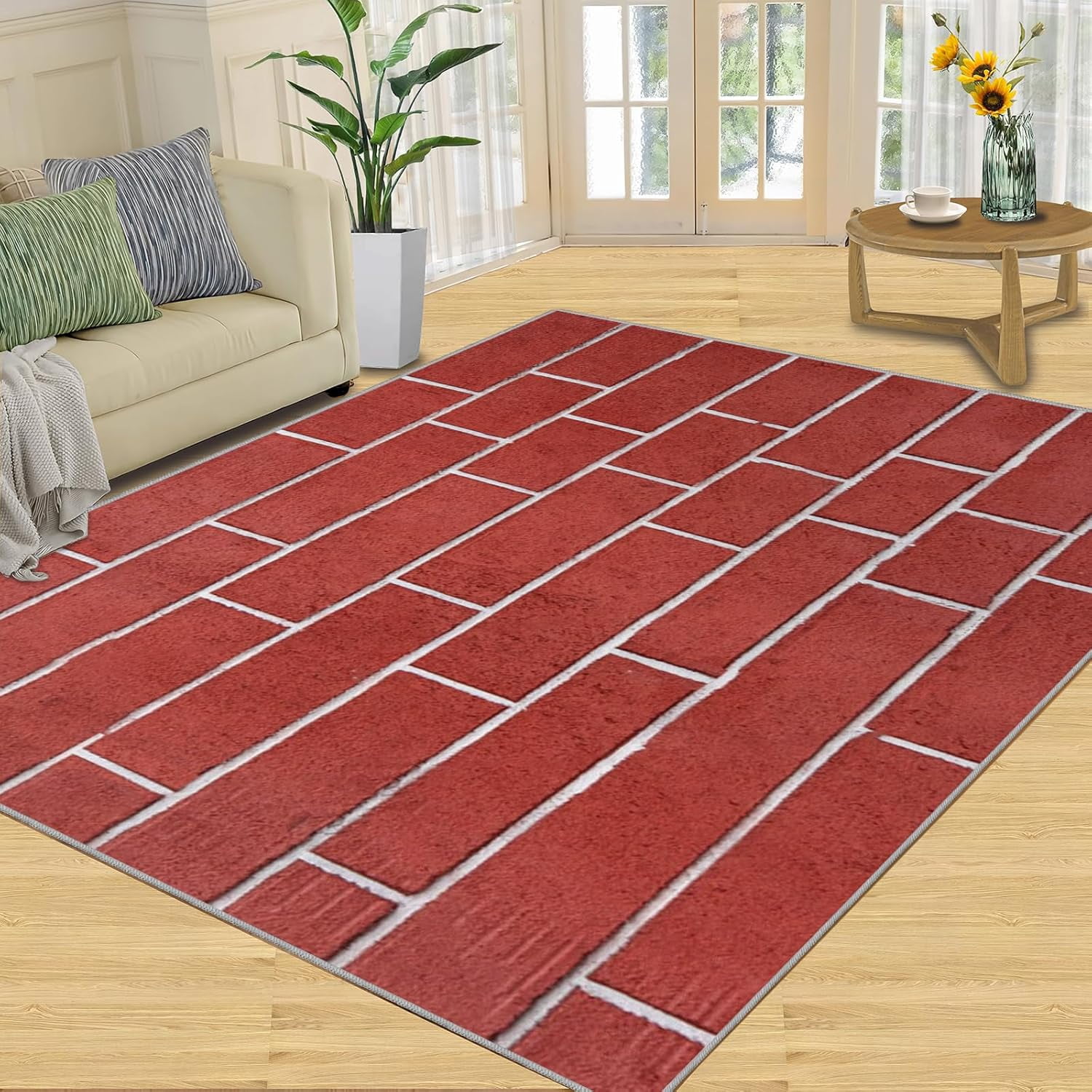 Simple Red Brick Rug Elegant Retro Living Room Rug, Home Decorative Rug ...