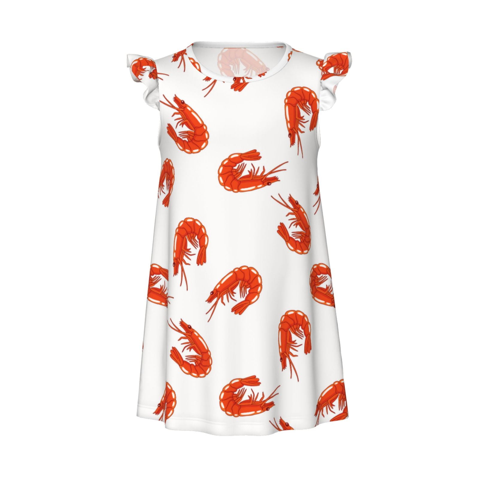 Simple Red & White Lobster Print Girls Nightgowns, Flutter Sleeve ...