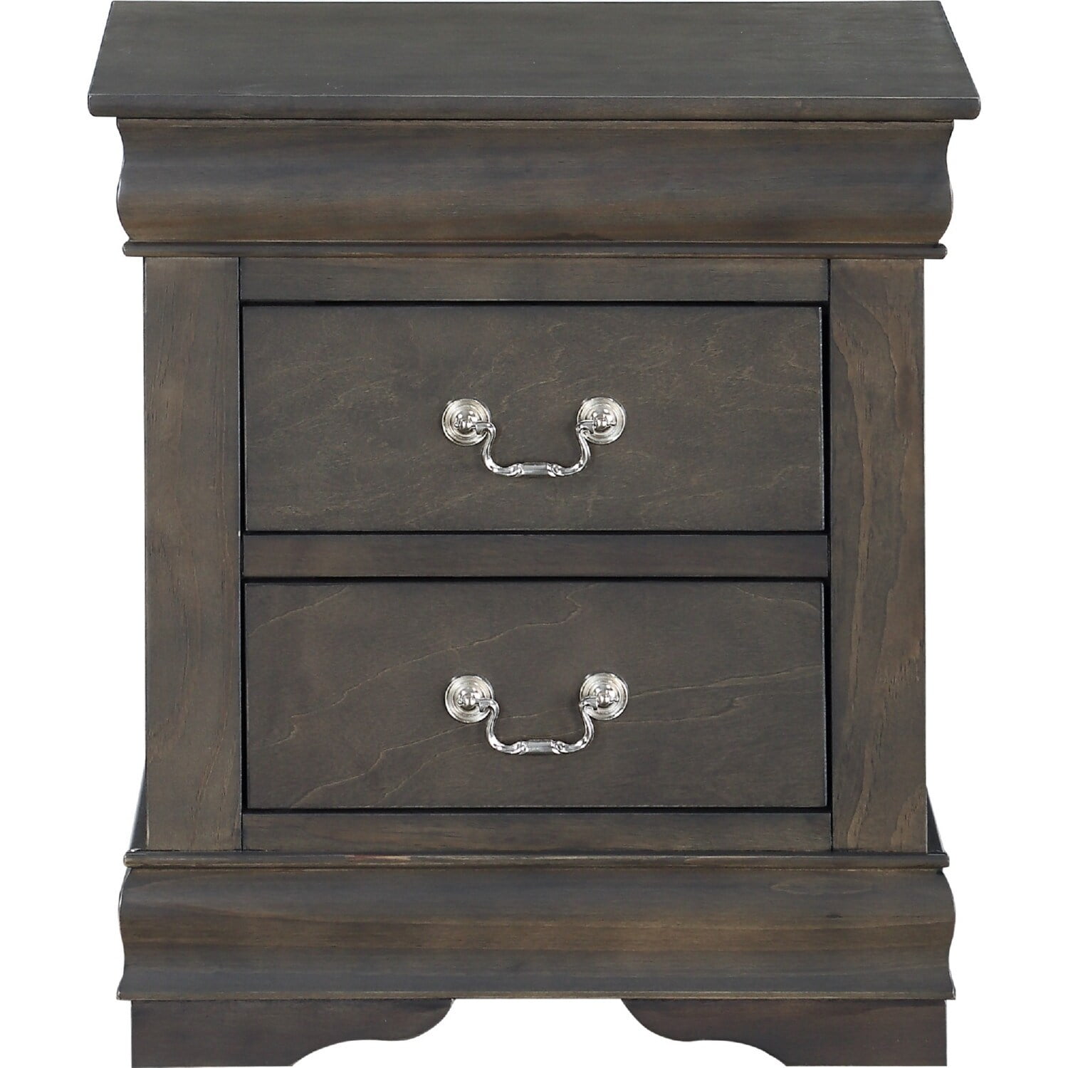 Simple Relax 2 Drawers Wood Nightstand with Metal Handle in Dark Gray ...
