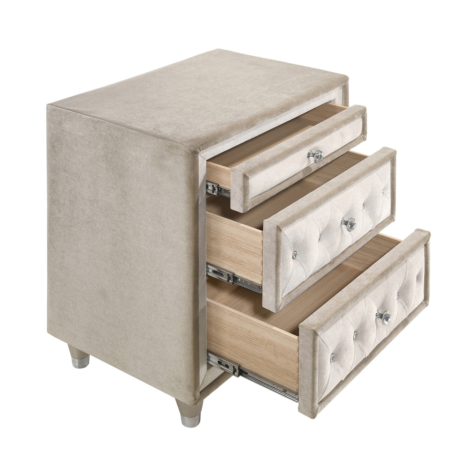 Simple Relax 3 Drawers Velvet Nightstand in Ivory and Camel - Walmart.com