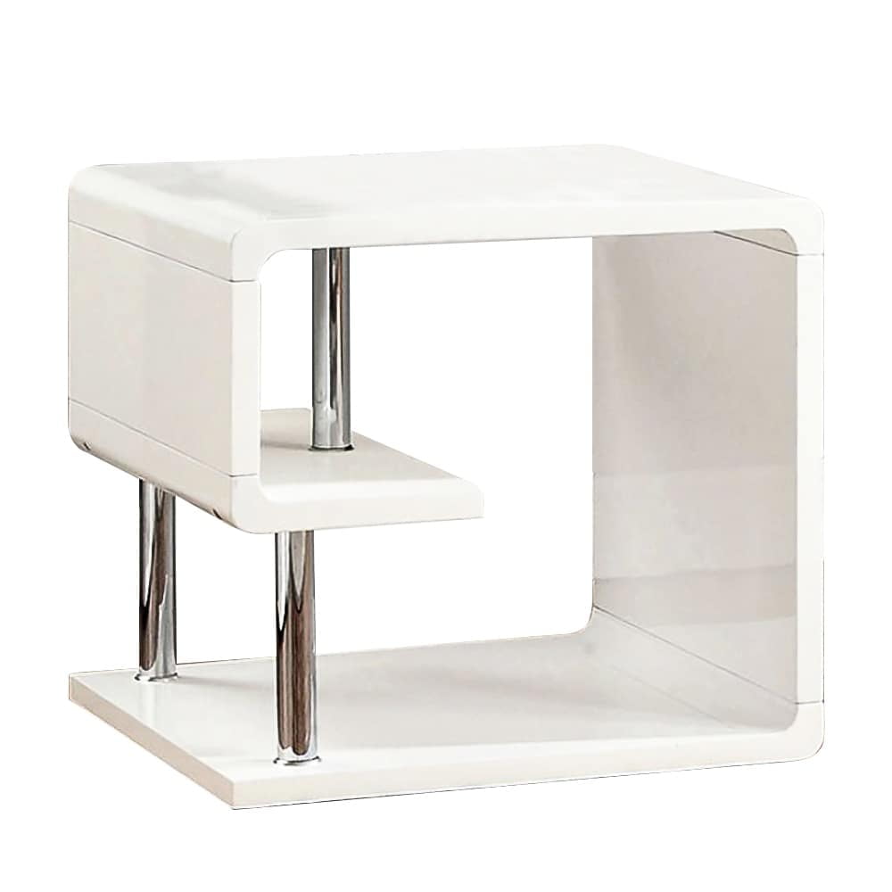 Simple Relax Lacquer and Metal End Table in Chrome Finish White, Chrome ...