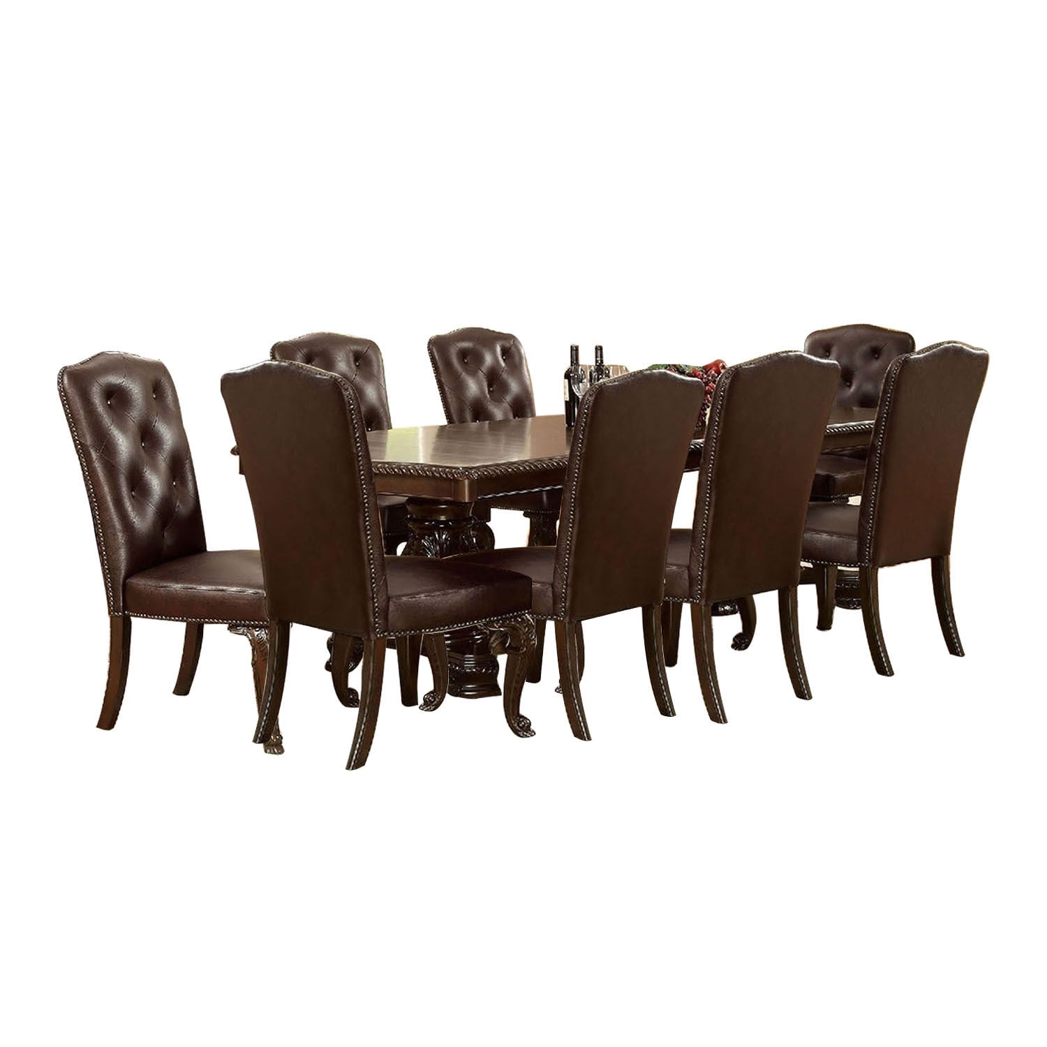 Simple Relax Sr03Cm3319T-9Pc-Leather Dining Set, Brown Cherry - Walmart.com