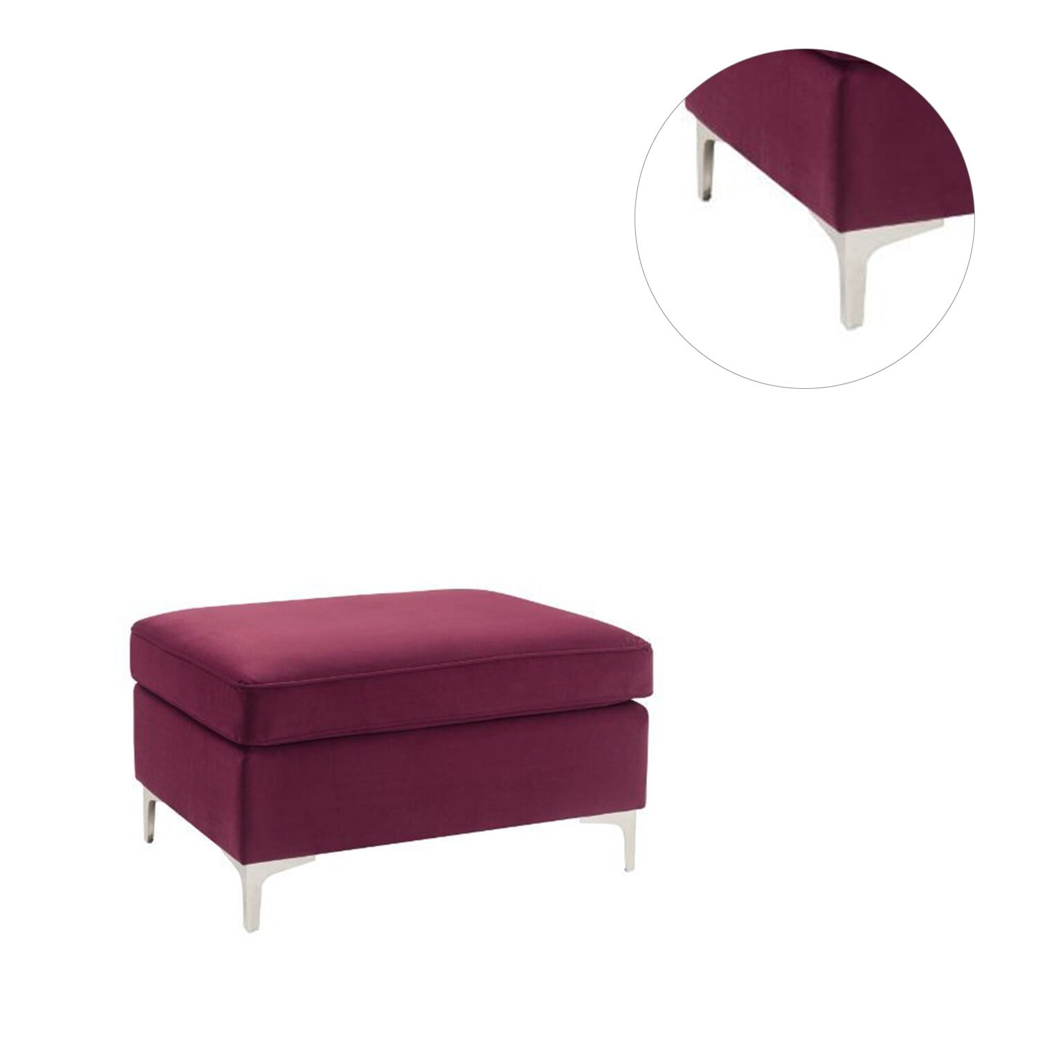 Simple Relax Velvet Upholstered Ottoman Burgundy - Walmart.com