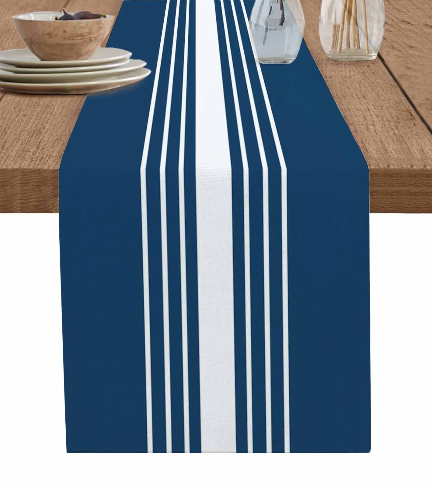 Simple Retro Blue Stripes Table Runners 72 Inches Long, Cotton Linen ...