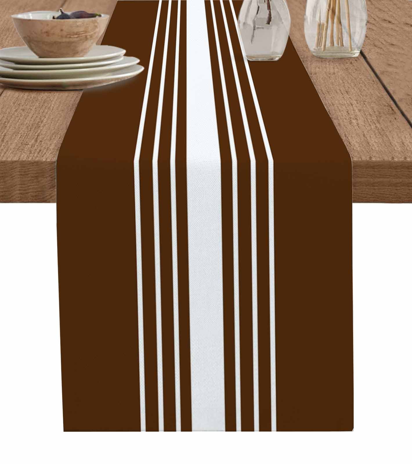Simple Retro Brown Stripes Table Runners 60 Inches Long, Cotton Linen ...