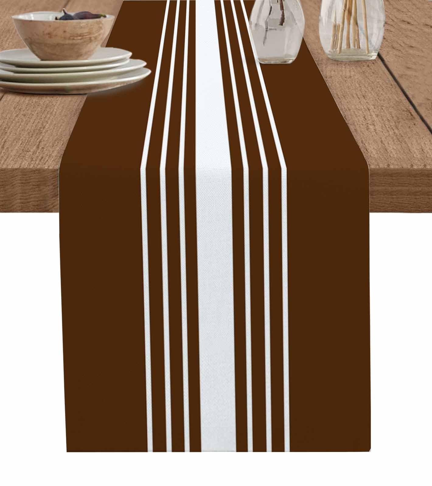 Simple Retro Brown Stripes Table Runners 90 Inches Long, Cotton Linen ...