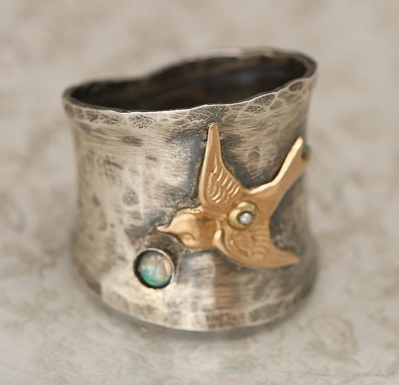 Simple Retro Gemstone Two-tone Bird Ring - Walmart.com