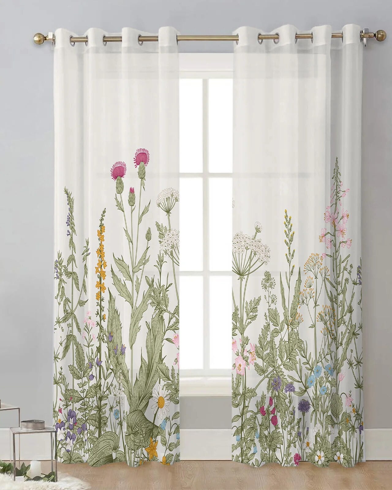 Simple Retro Herb Fresh Plant Tulle Drapes for Living Room Bedroom ...