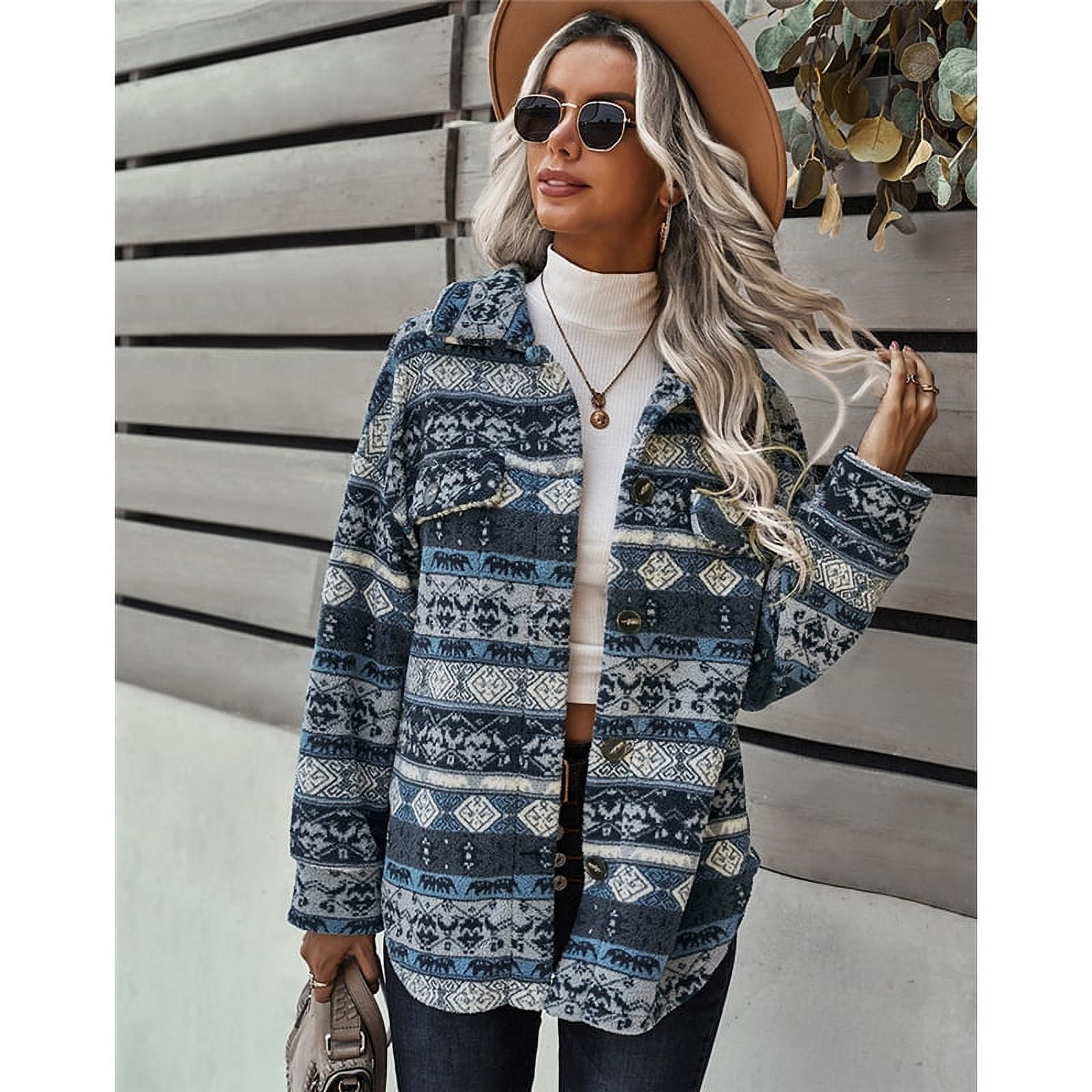 Simple Retro Printed Lapel Jacket - Walmart.com