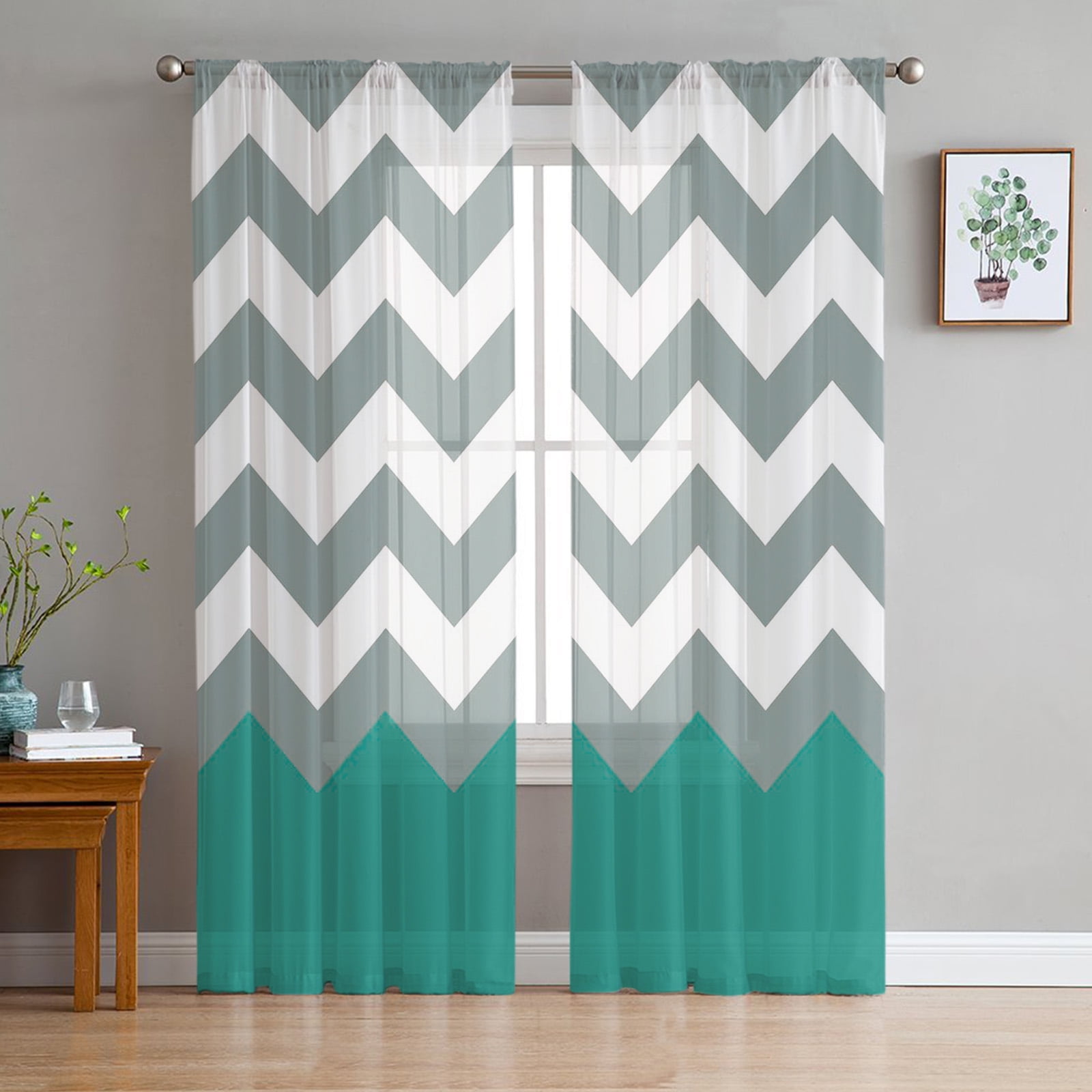 Simple Ripple Green White Gray Tulle Curtains for Living Room Bedroom ...