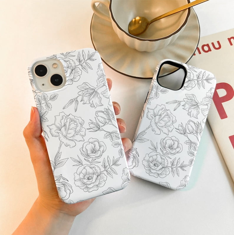 Simple Rose Line Drawing Phone Case for iPhone 11 12 13 14 15 16 Pro ...