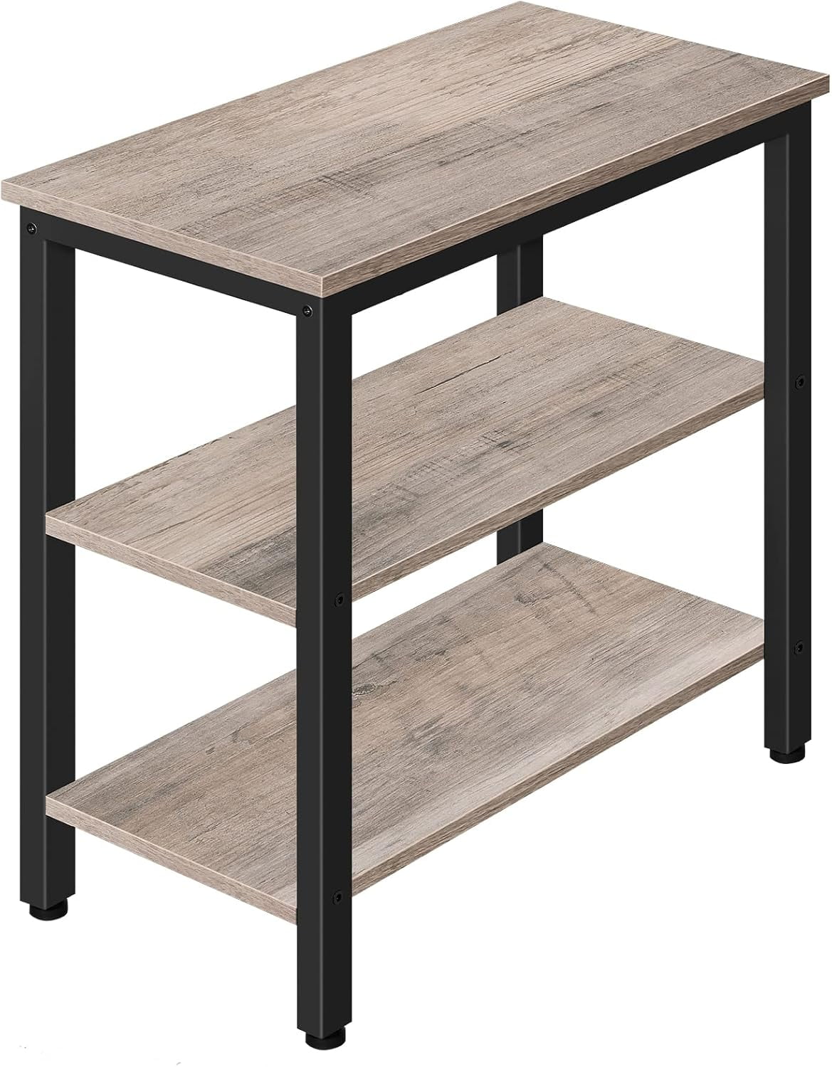 Simple Rustic End Table with 3-Tier Storage Shelf, Narrow Nightstand ...