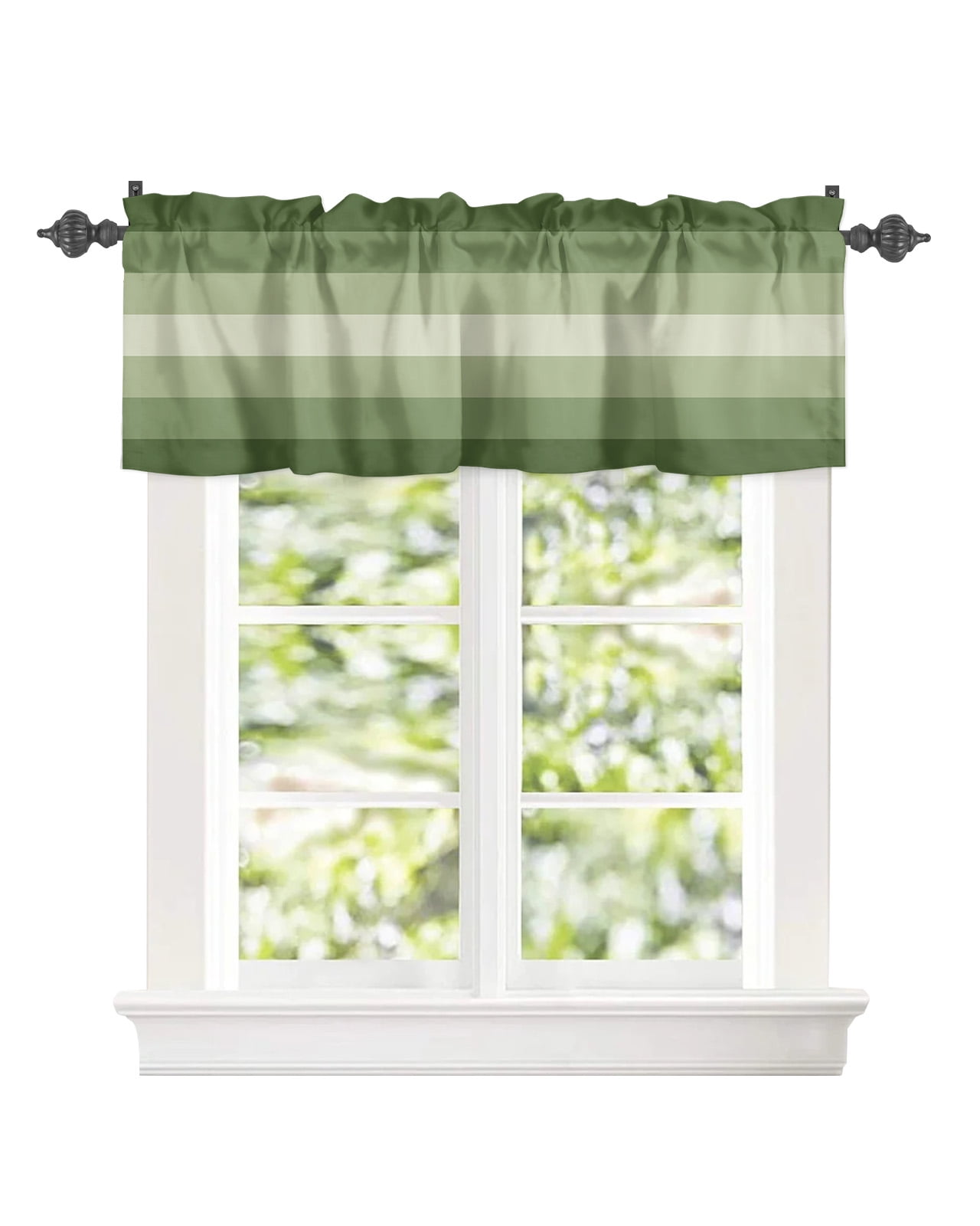 Simple Sage Green Stripe Window Valances for Kitchen,Rod Pocket Valance ...