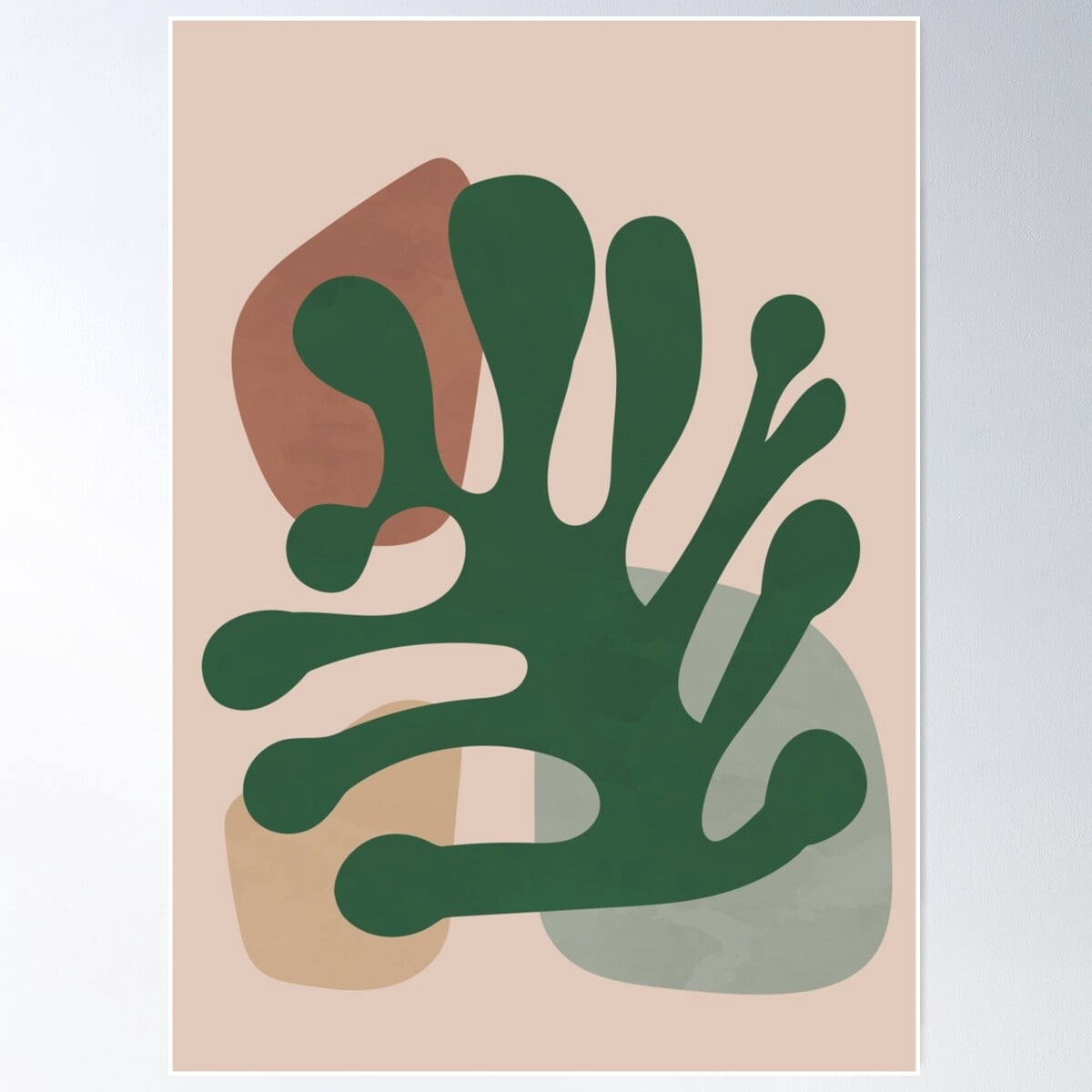 Simple Scandinavian, Abstract Green Leaf Poster Wall Art, Modern Wall ...