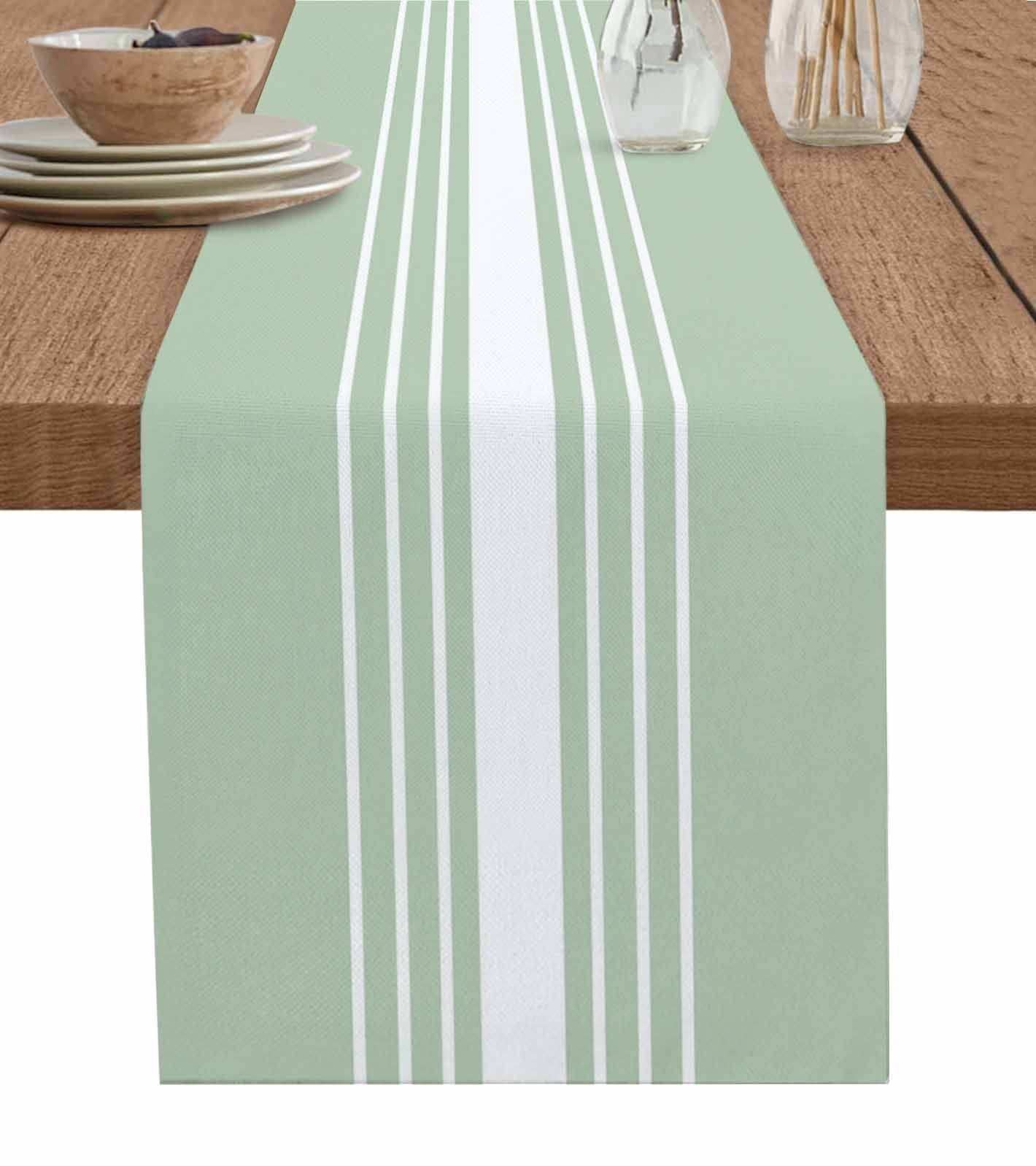 Simple Sea Green Stripes Short Table Runners 48 Inches, Cotton Linen ...