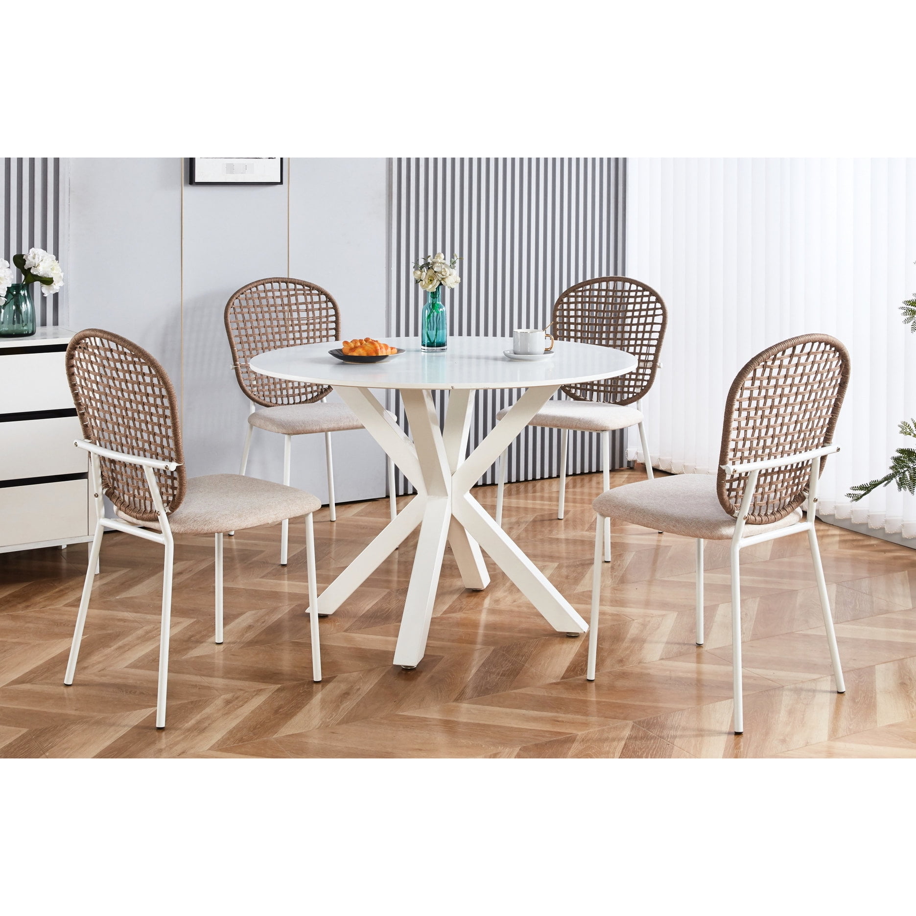 Simple Setup, Unique Design - 5-Piece MDF Dining Table for 4 - 6 People ...