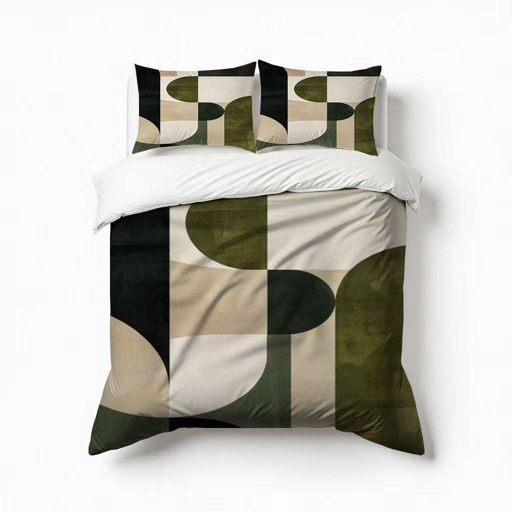 Simple Shapes Sage Green Beige Geometric Bedding Set 3 Pcs Soft ...