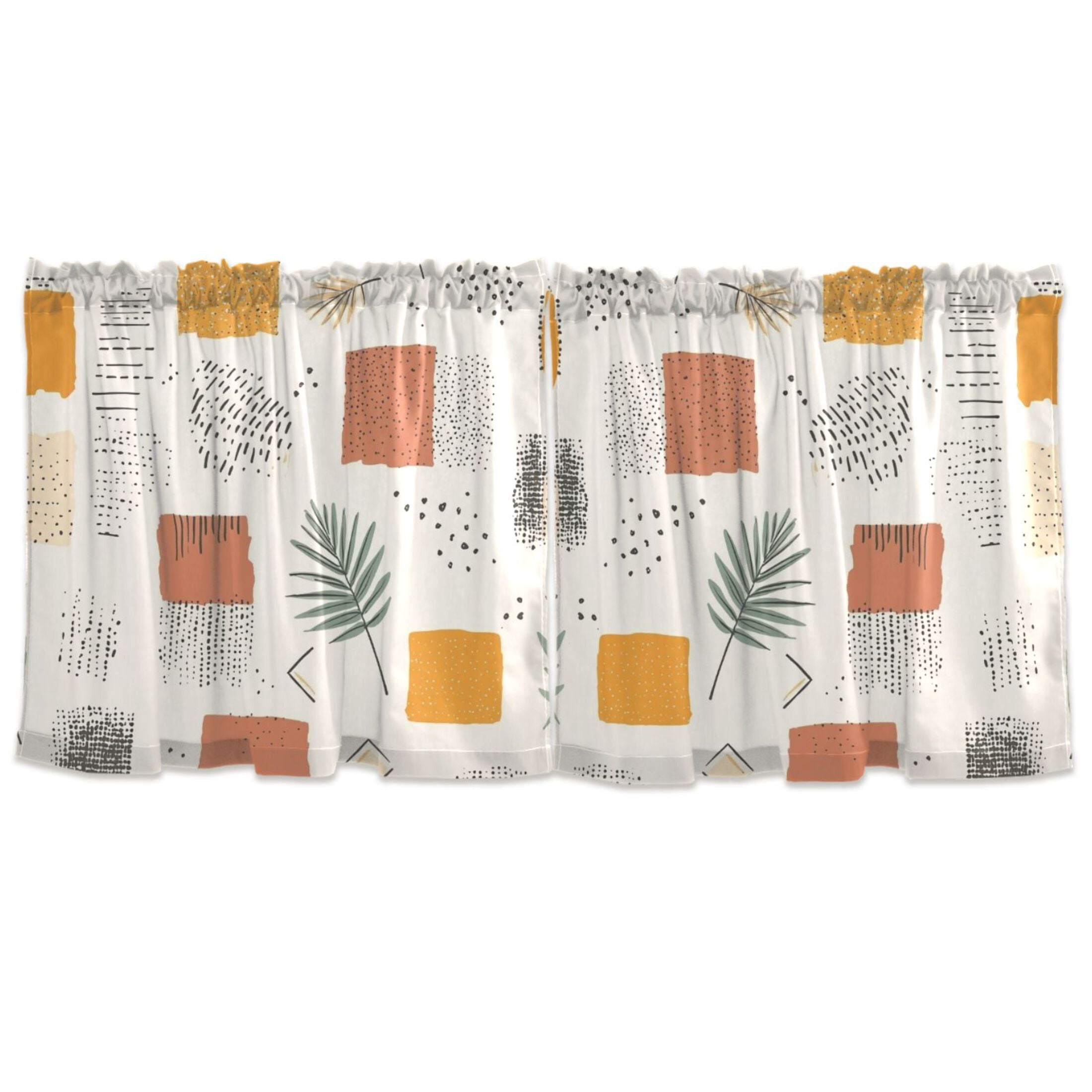 Simple Spring Pattern Tier Curtains for Kitchen 57x36 Inch Semi Sheer ...