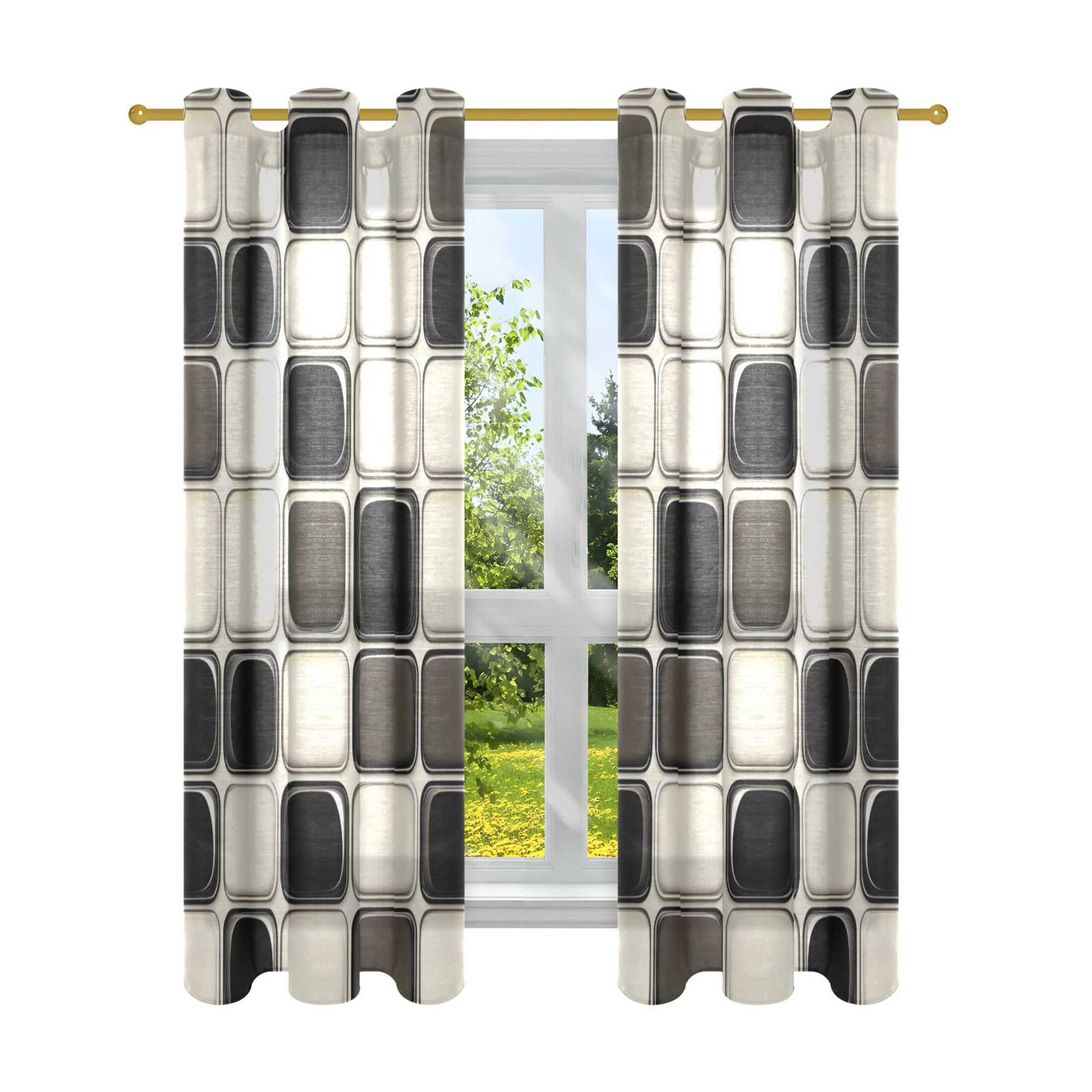 Simple Square Pattern Semi Sheer Curtains for Living Room Bedroom Set ...