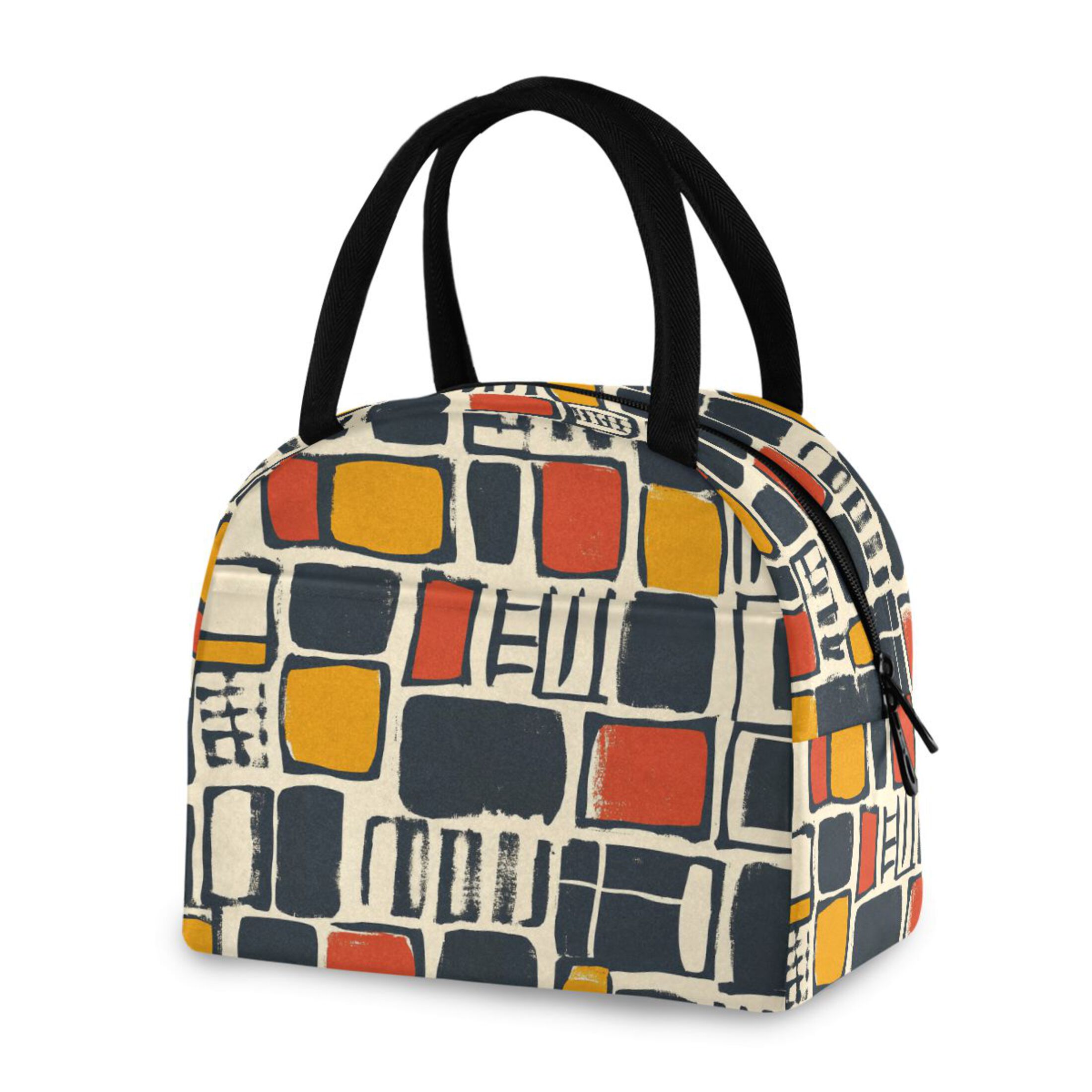 Simple Squares and Rectangles Insulated Lunch Bag for Women Portable ...
