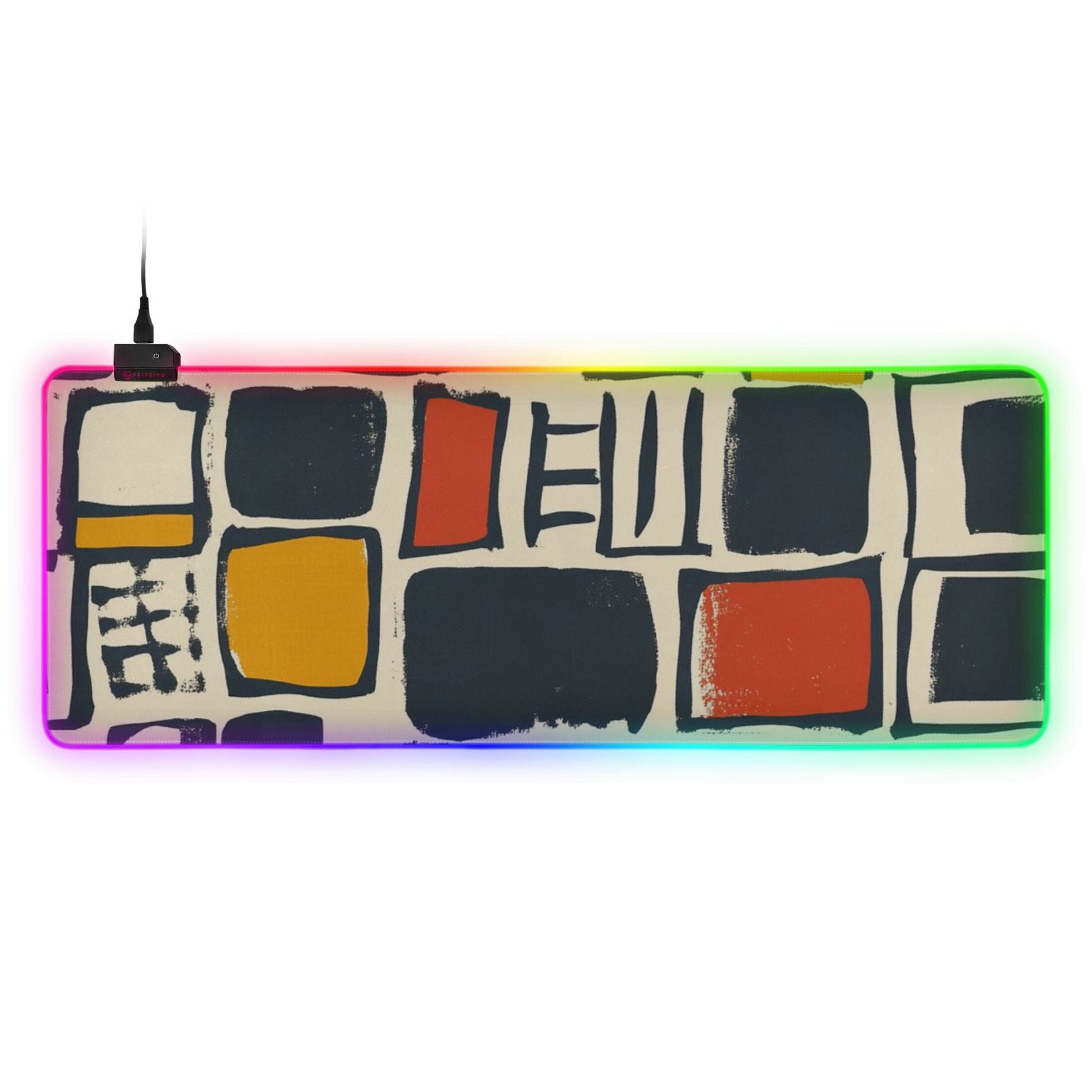 Simple Squares and Rectangles RGB Gaming Mouse Pad Large Keyboard Mat Rubber Base 13 Light Modes ...